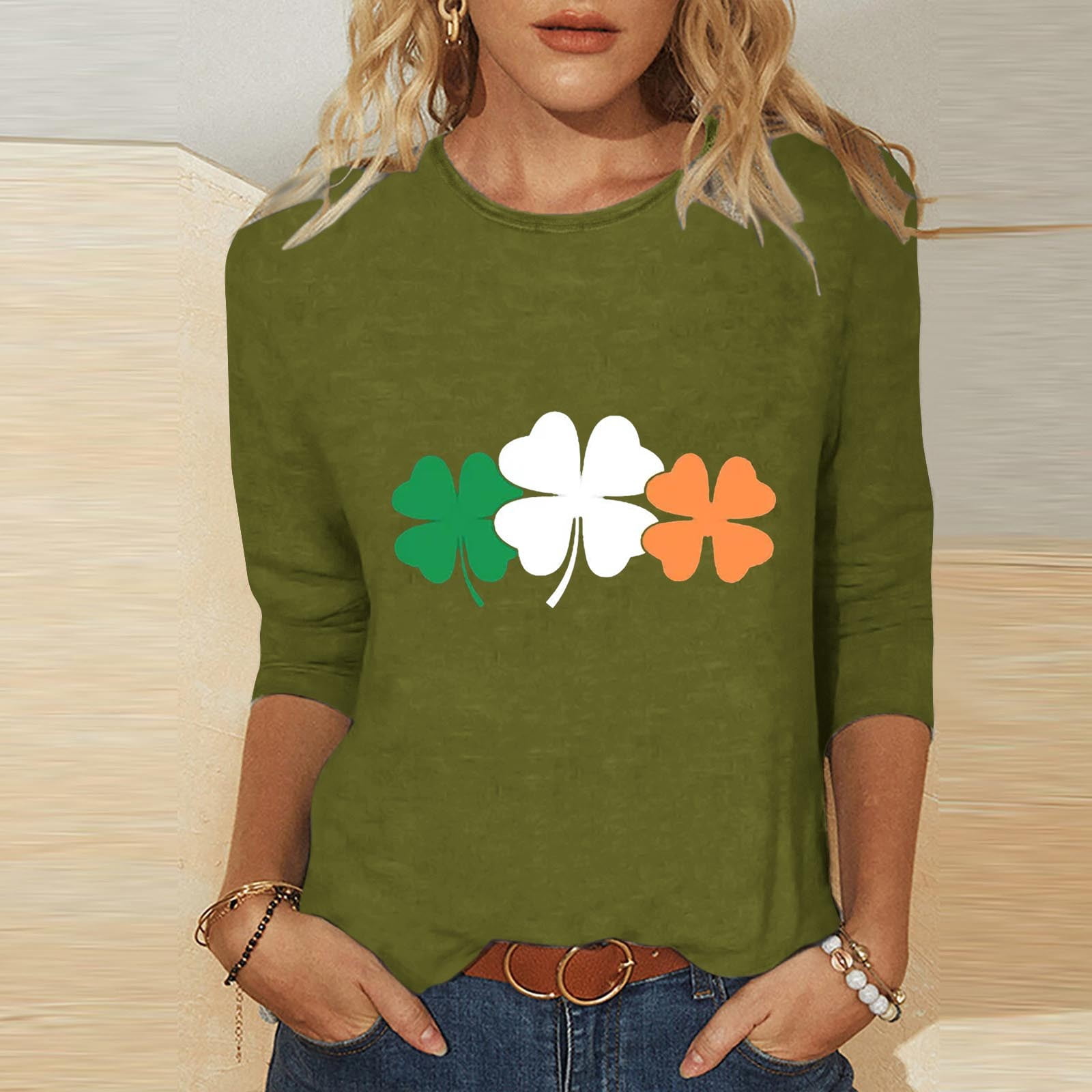 Pounoo St Patricks Day 3/4 Sleeve Tops for Women St. Pattys Irish Lucky ...