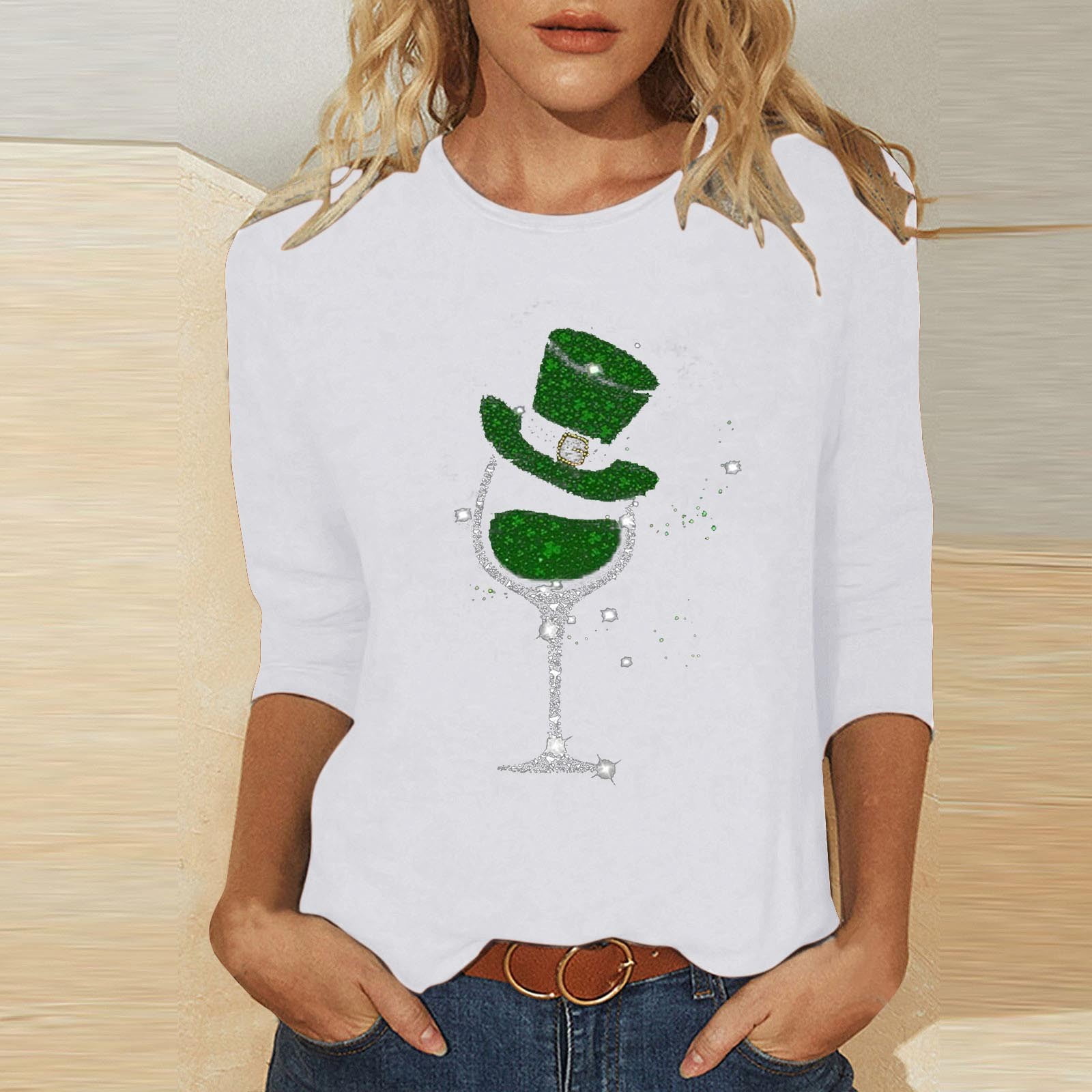 Pounoo St Patricks Day 3/4 Sleeve Tops for Women St. Pattys Irish Lucky ...