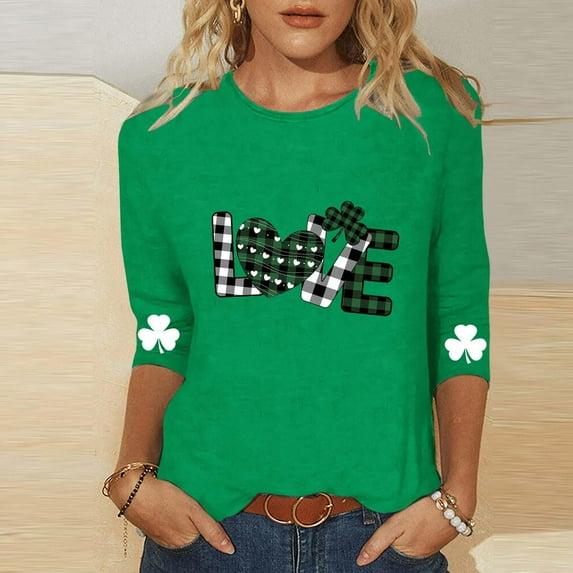 Pounoo St Patricks Day 3/4 Sleeve Tops for Women St. Pattys Irish Lucky ...