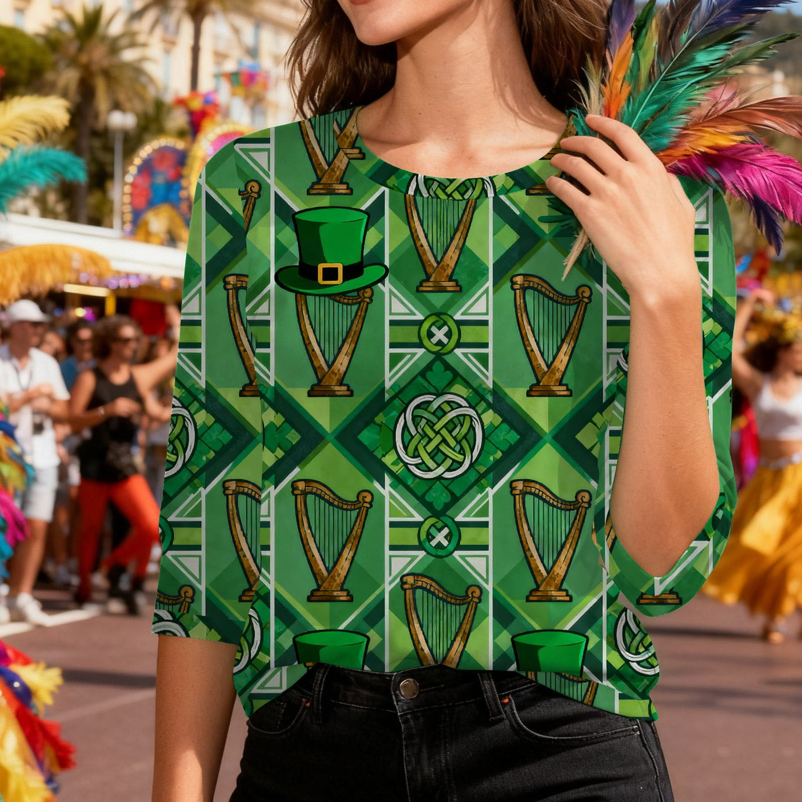 Pounoo St Patricks Day 3/4 Sleeve Tops for Women St. Pattys Irish Lucky ...