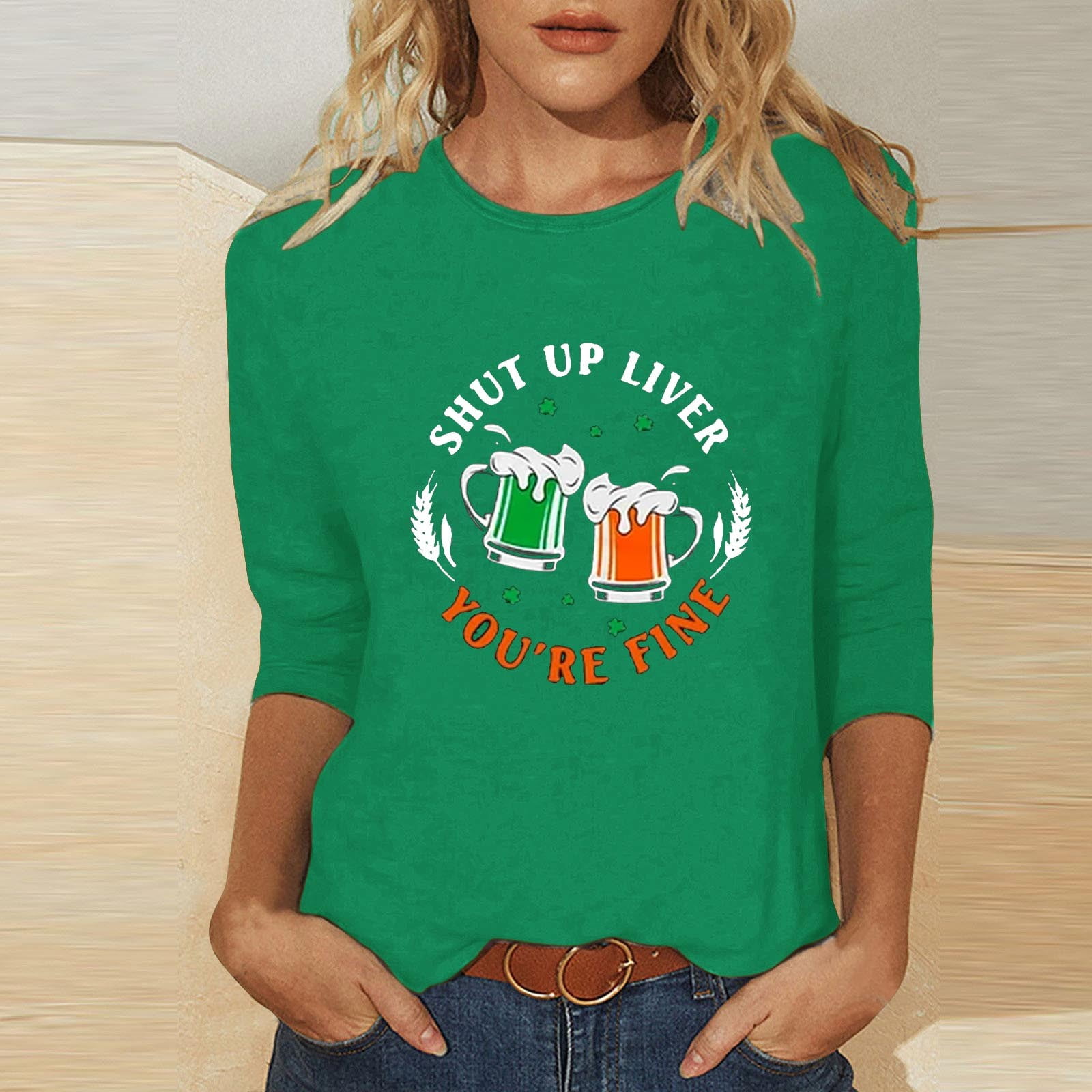 Pounoo St Patricks Day 3/4 Sleeve Tops for Women St. Pattys Irish Lucky ...
