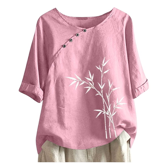 Pounoo Tops for Women Asymmetric Diagonal Button Split V Neck 3/4 Roll ...