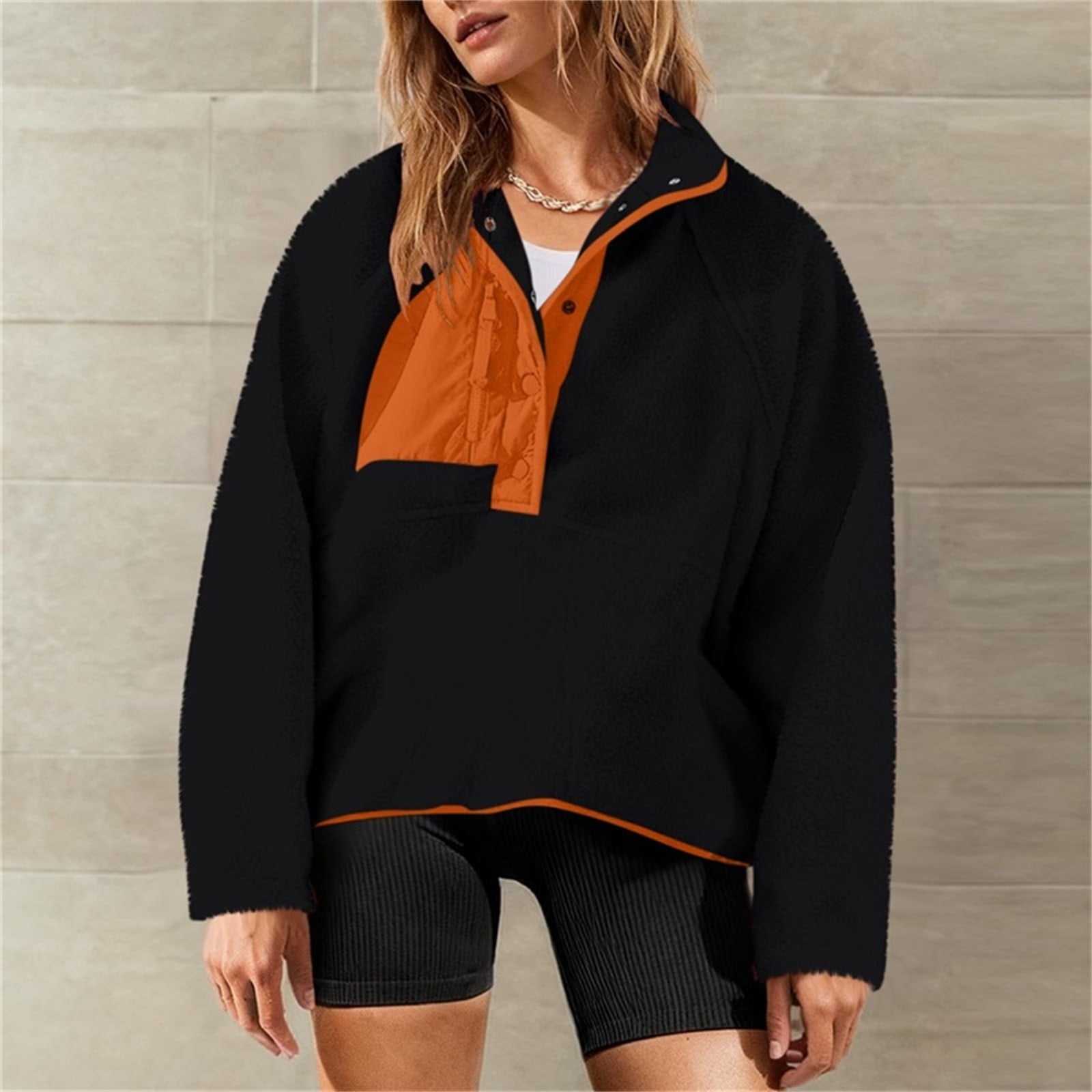 Pounoo Women Fall Fuzzy Fleece Sherpa Clothes Colorblock Lightweight ...