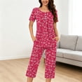 Pounoo Women's Heart Print Pajama Sets Short Sleeve Button Placket ...