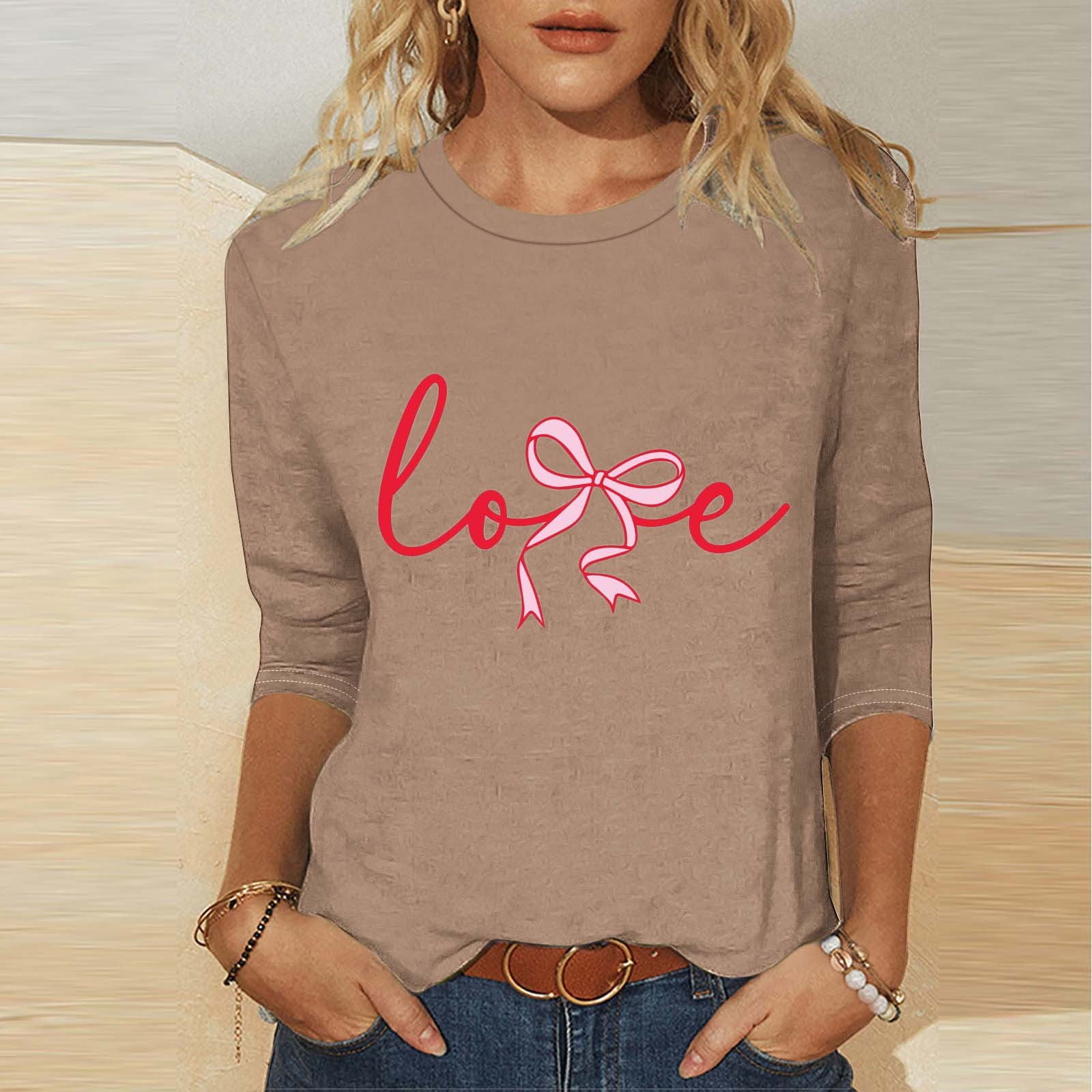 Pounoo Womens Colorful Tops Funny Print Crewneck 3/4 Sleeve Shirts ...