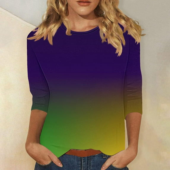 Pounoo Womens Mardi Gras Tops Mask Graphic Crew Neck 3/4 Sleeve Shirts ...