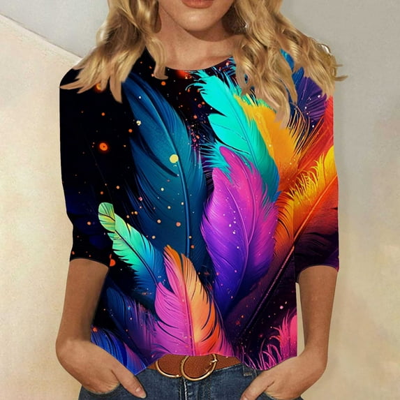 Pounoo Womens Mardi Gras Tops Mask Graphic Crew Neck 3/4 Sleeve Shirts ...