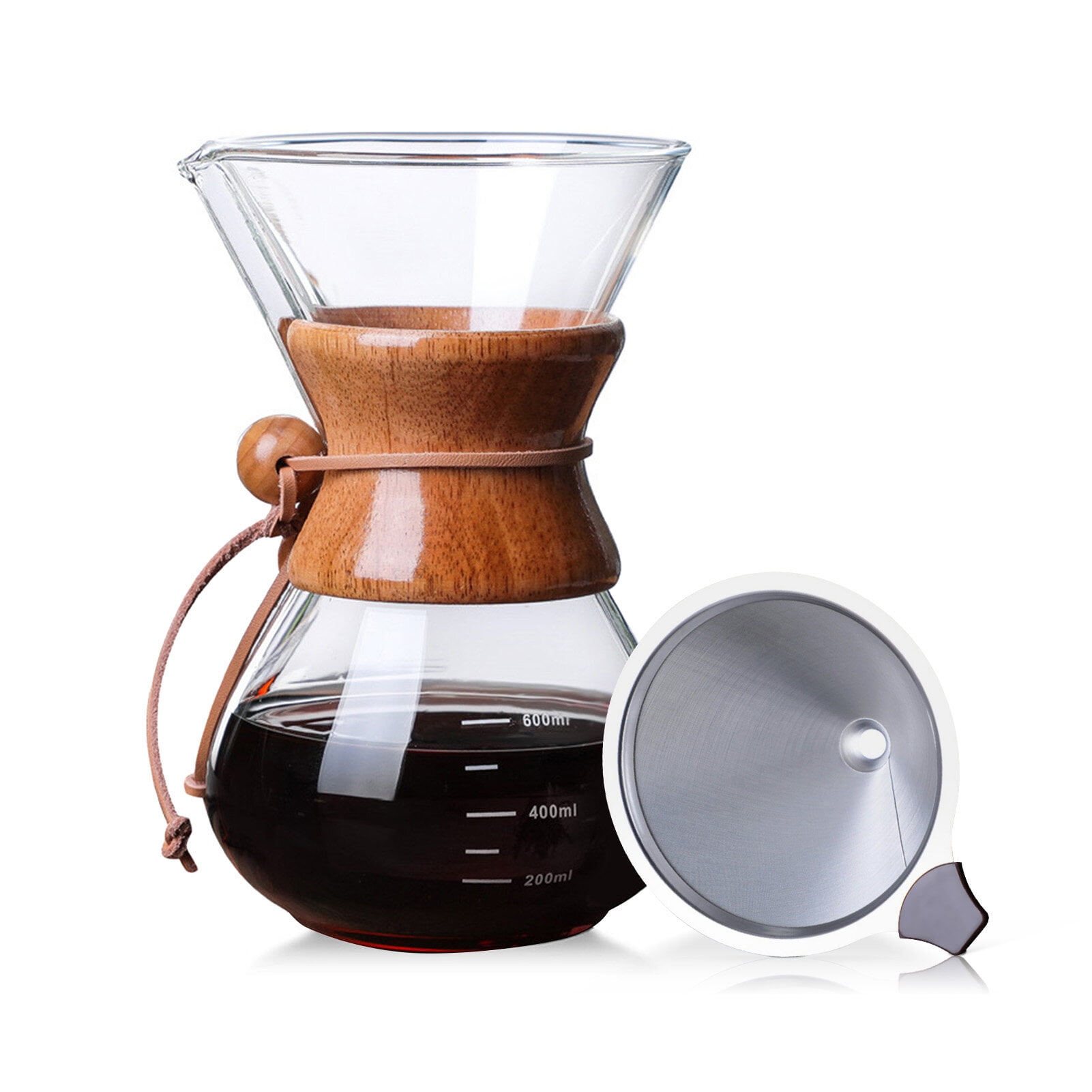 Pour Over Coffee Maker 20oz Paperless Glass Carafe with Stainless Steel ...
