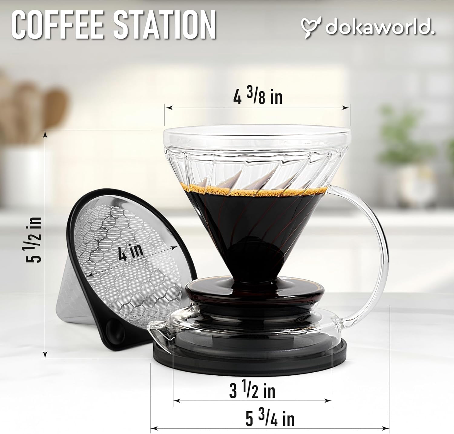 Pour Over Coffee Maker – Borosilicate Glass Dripper with Stainless ...