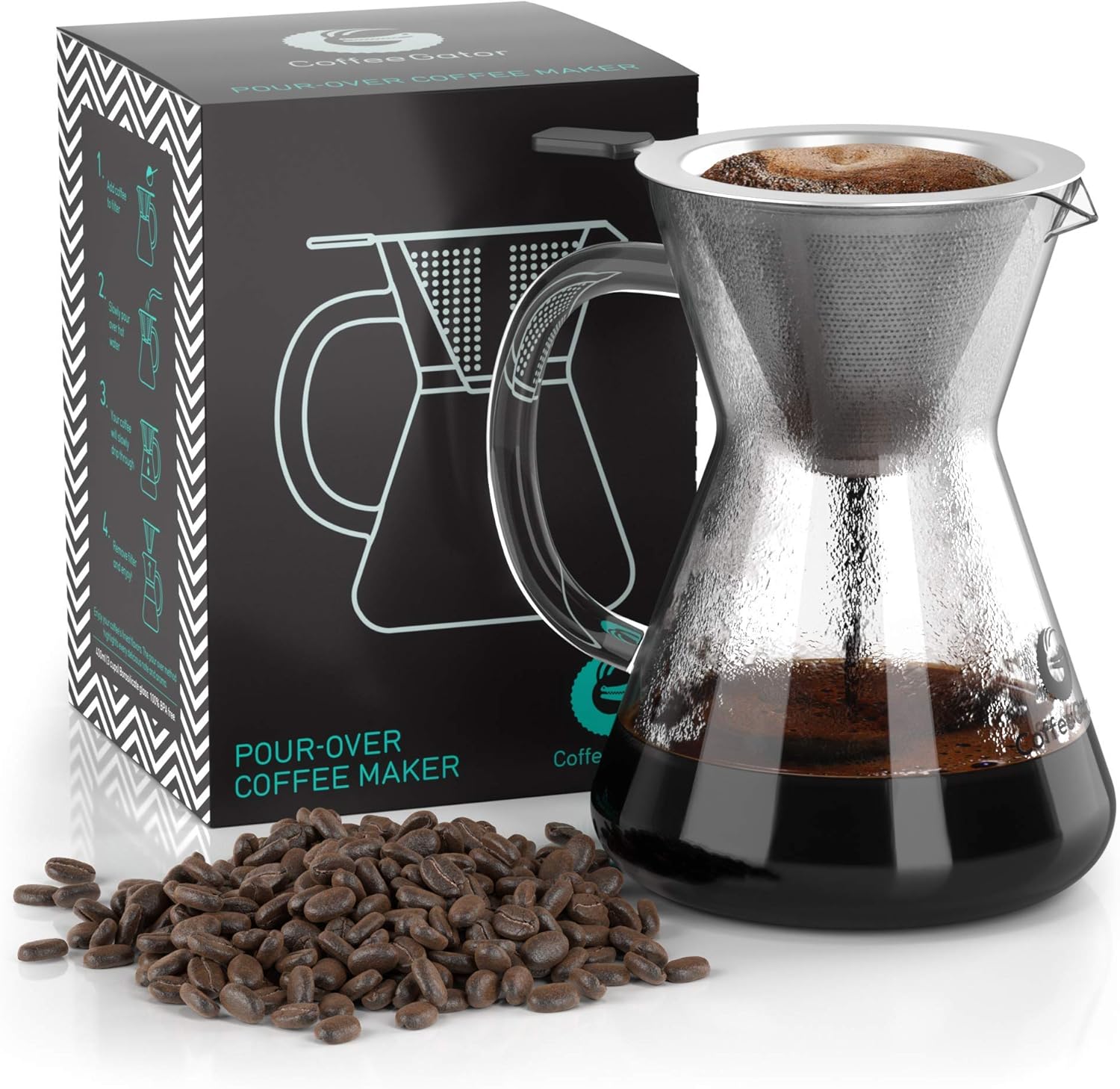 Pour Over Coffee Maker Portable - 10.5oz High Heat Borosilicate Glass w ...