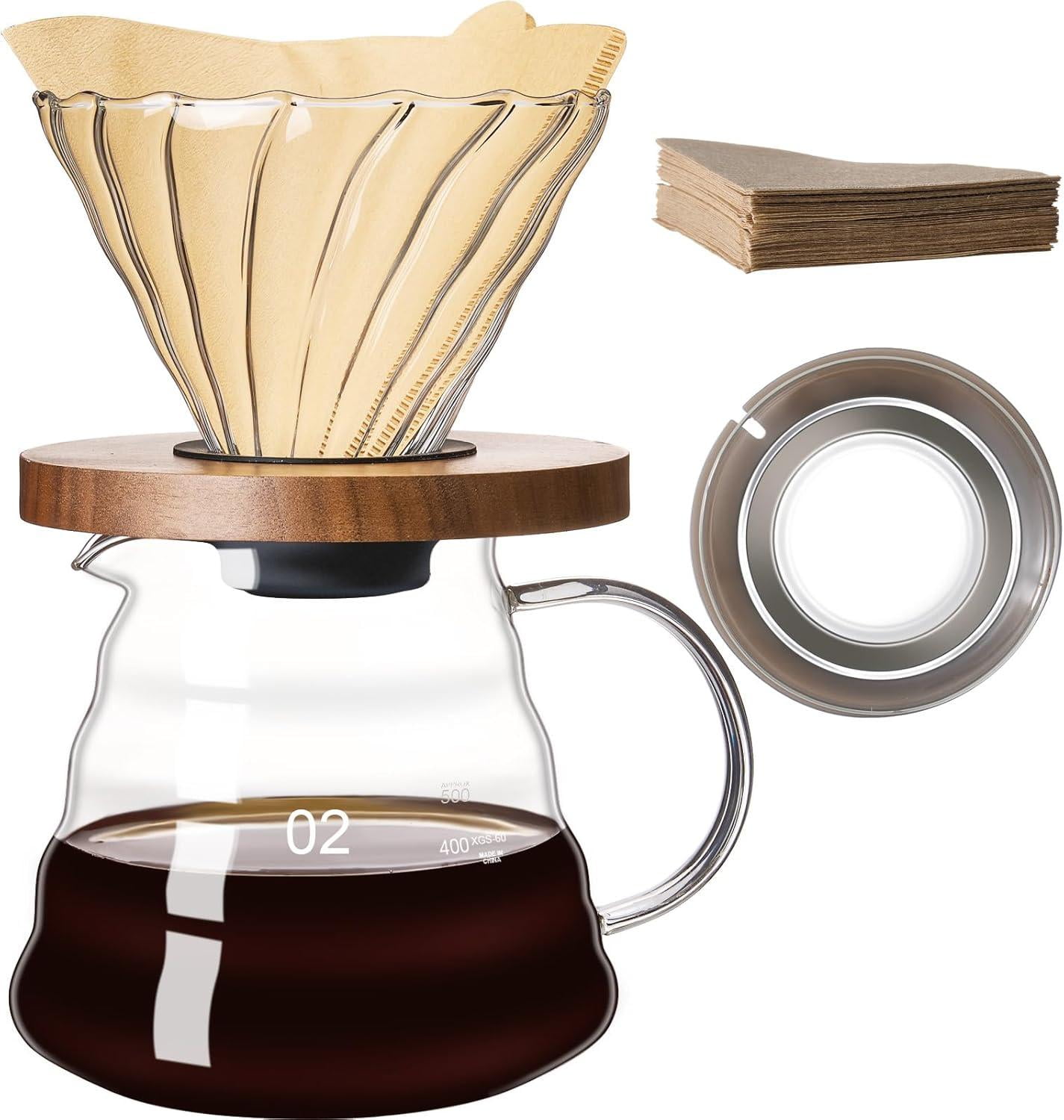 Pour Over Coffee Maker Set 20 OZ, Borosilicate Glass Coffee Server with ...