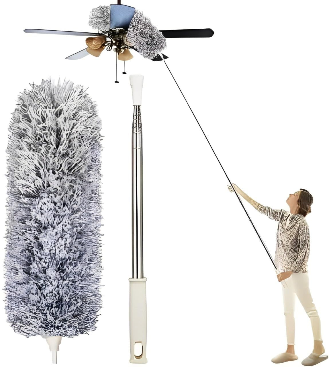Pour One Long Handle Microfiber Feather Ceiling Duster for Dust Cleaning Extendable Pole 30100 ...