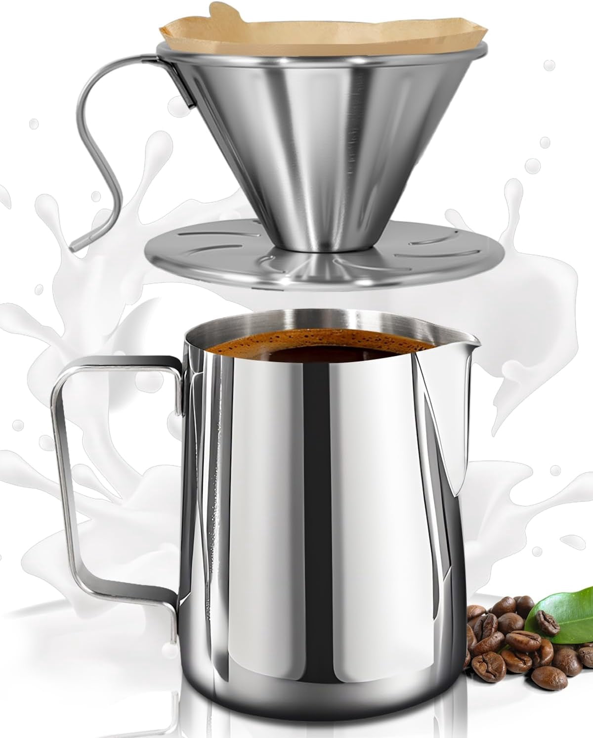 Pour Over Coffee Dripper 11.8oz (1-2 Cup)-304 Stainless Steel Reusable ...