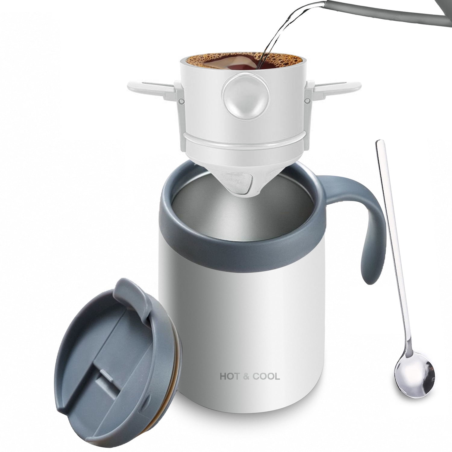 Pour Over Coffee Maker 16oz - Stainless Steel Portable Dripper Kit w ...