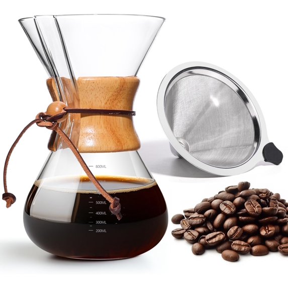 Pour Over Coffee Maker 27 OZ, 8 Cup Borosilicate Glass Drip Coffee ...