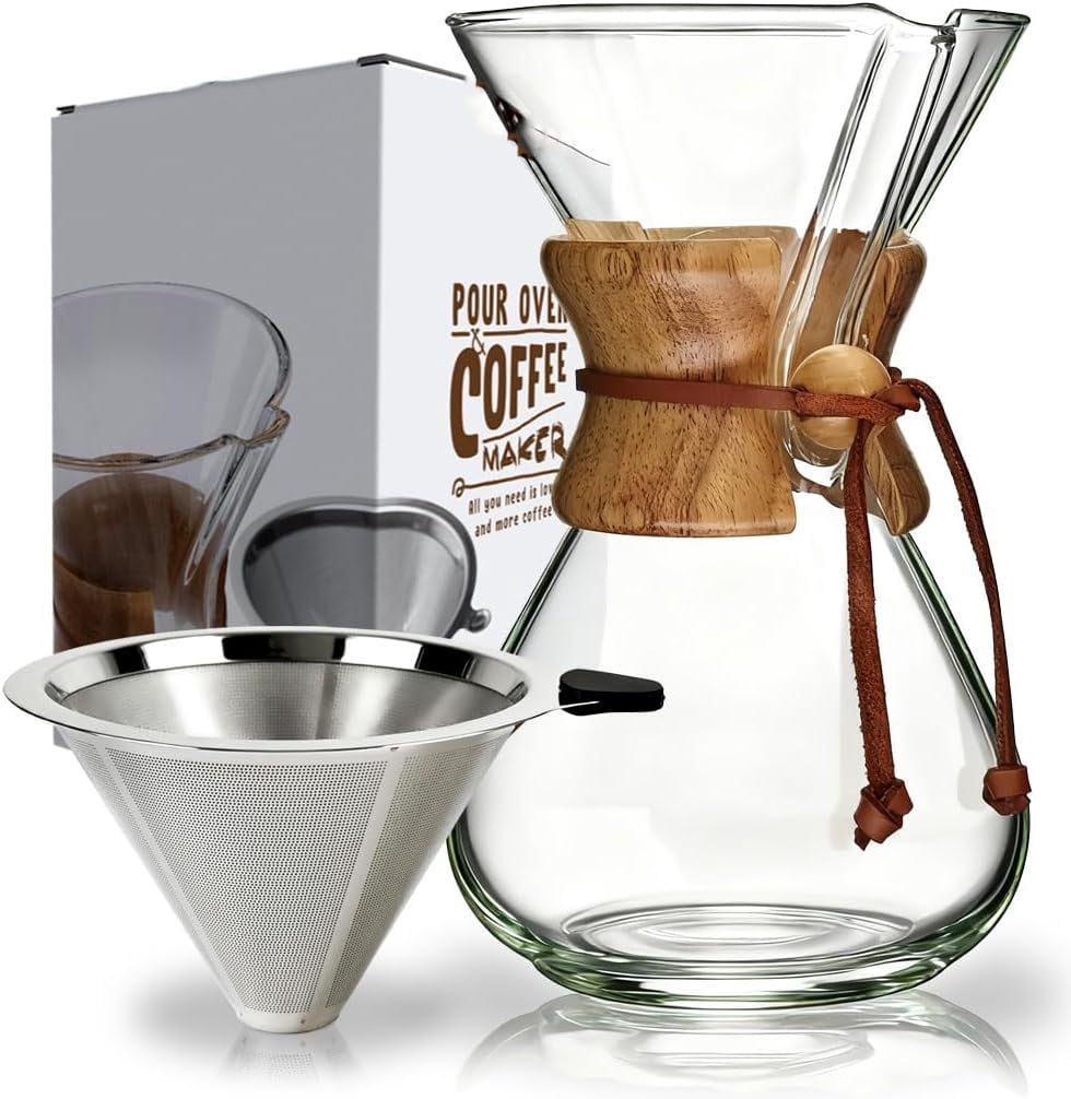 Pour Over Coffee Maker Glass - Barista Kit with Stainless Filter for ...