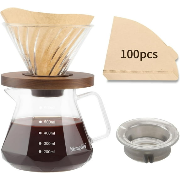 Pour Over Coffee Maker, High-Heat Borosilicate Glass with Paper Filters ...