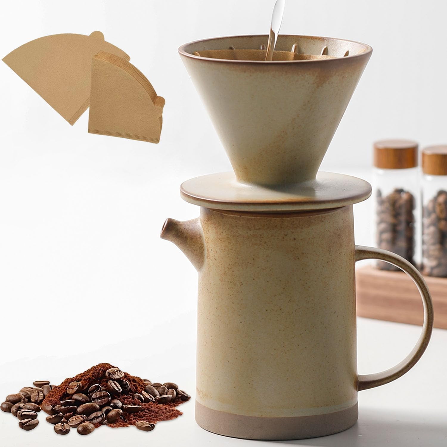 Pour Over Coffee Maker Set Vintage Ceramic Pour Over Coffee Dripper Set ...