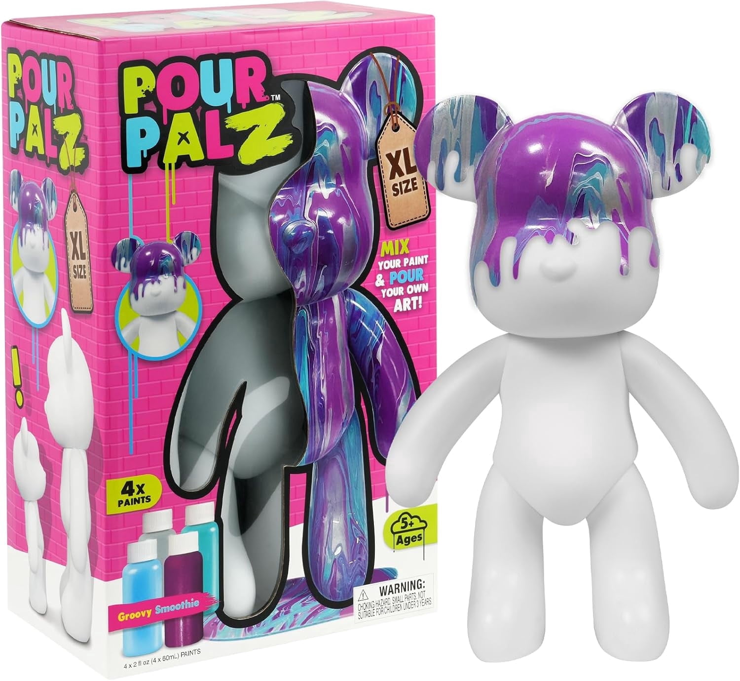 Pour Palz DIY Paint Pouring Kit – 1 XL Bear Figurine, 4 Acrylic Pour ...