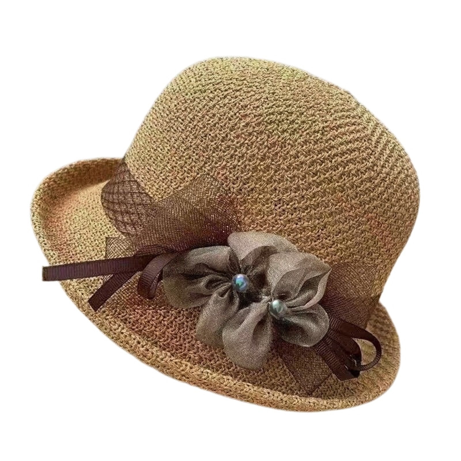 PoureLoom Women Sun Straw Hat Cloche Hat Summer Hat for Women 1920s ...