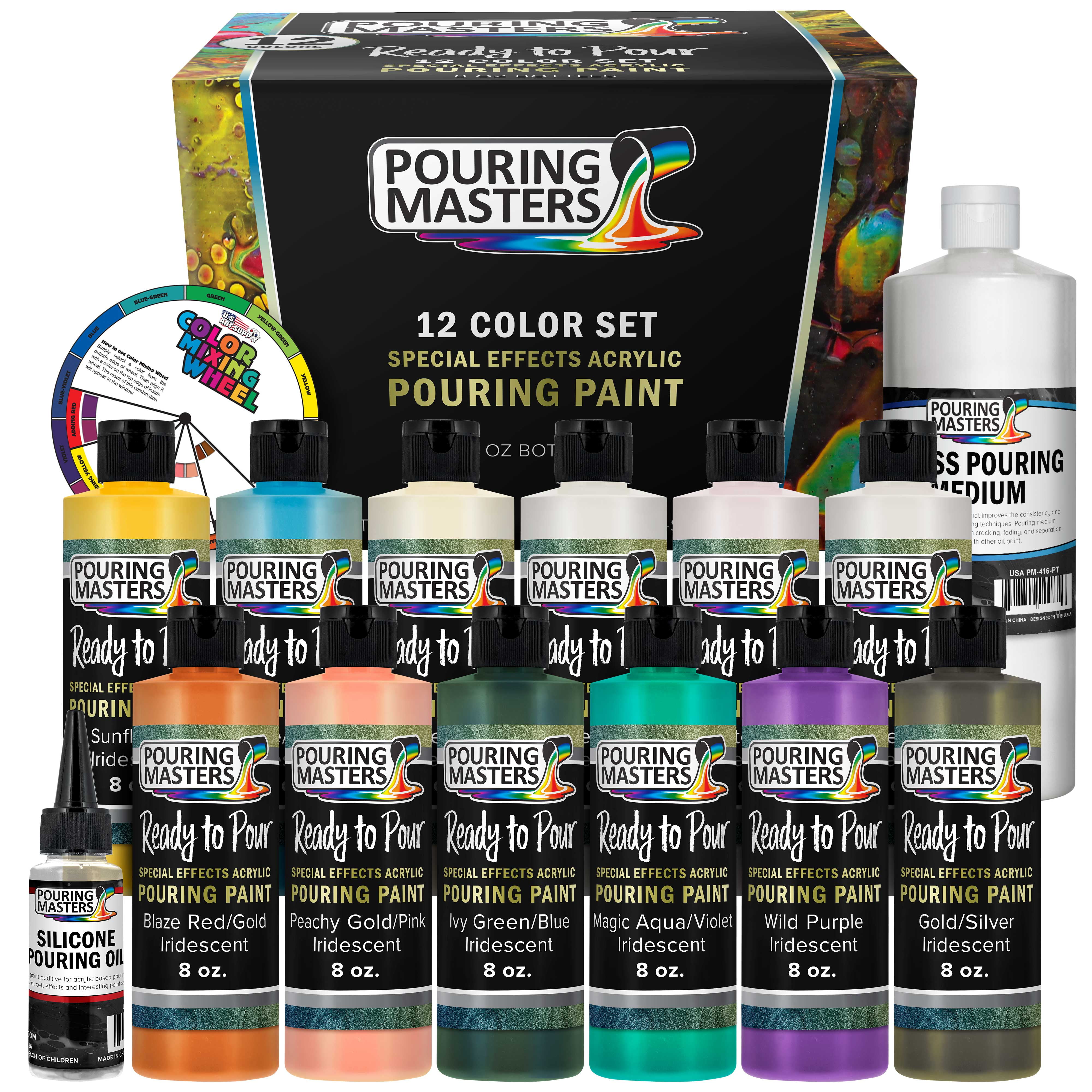Pouring Masters 12 Color Special Effects 8-Ounce Pouring Paint Kit ...