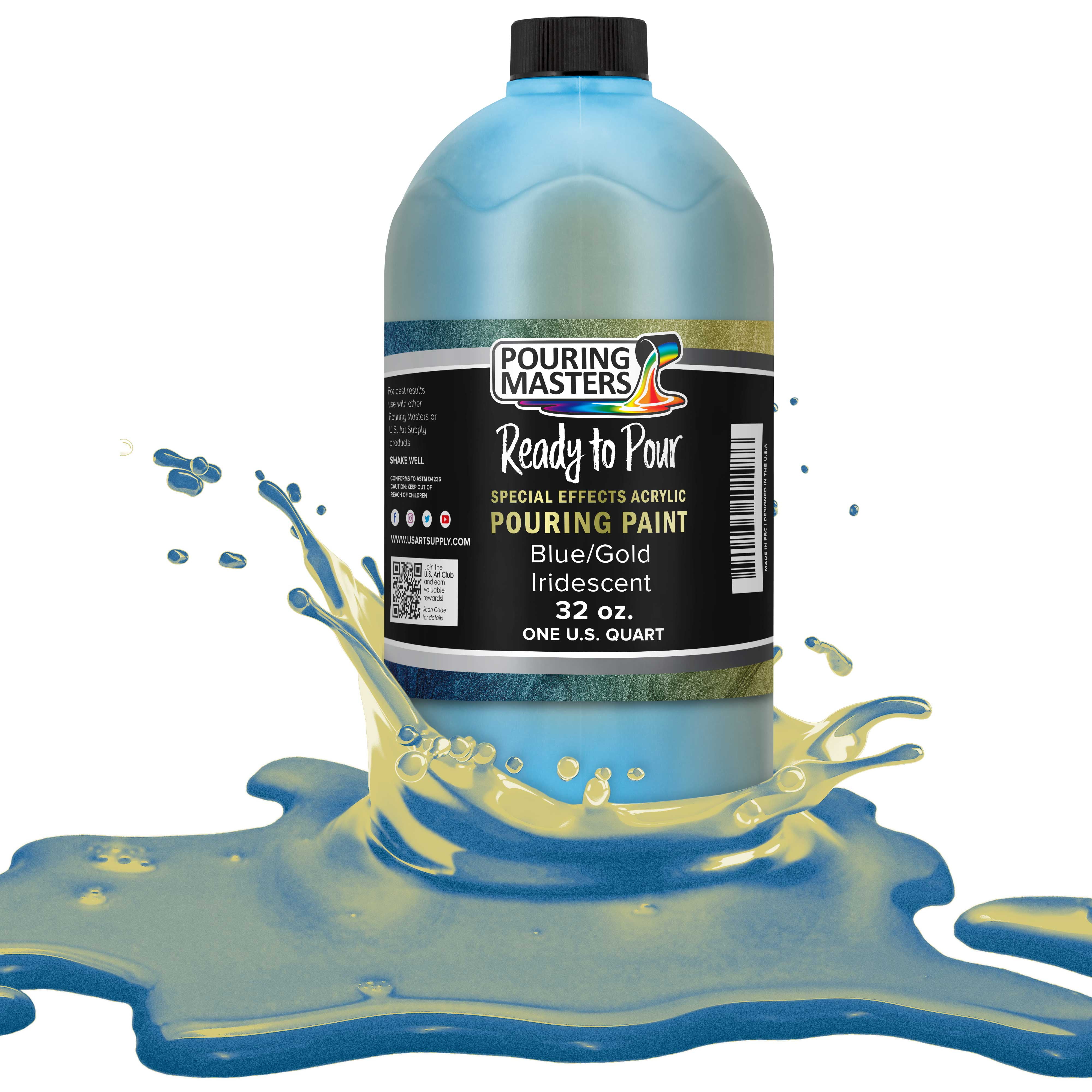 U.S. Art Supply Pouring Masters Blue/Gold Iridescent Acrylic Paint ...