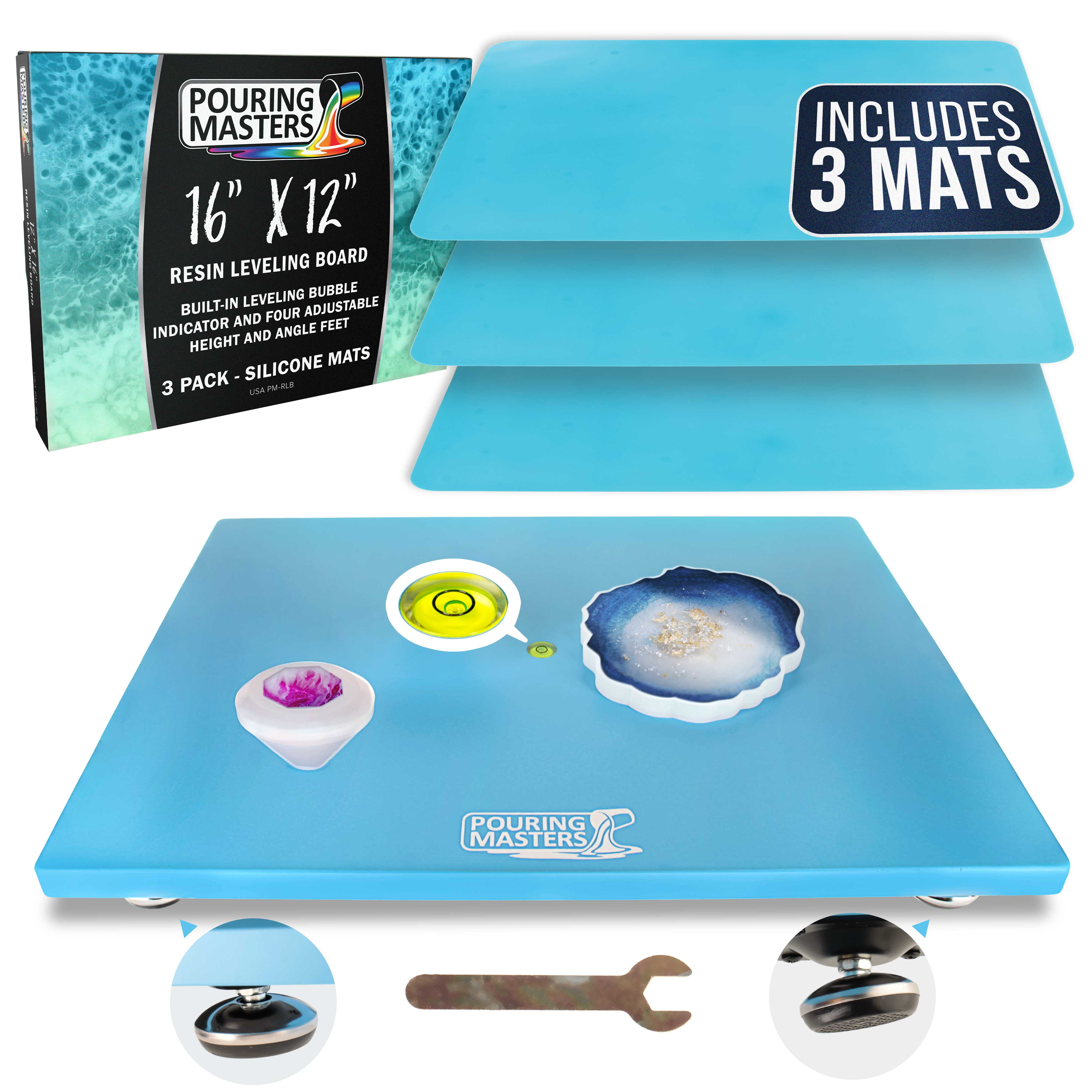 Pouring Masters Leveling Board for Epoxy Resin, 16" x 12", 3 Silicone ...