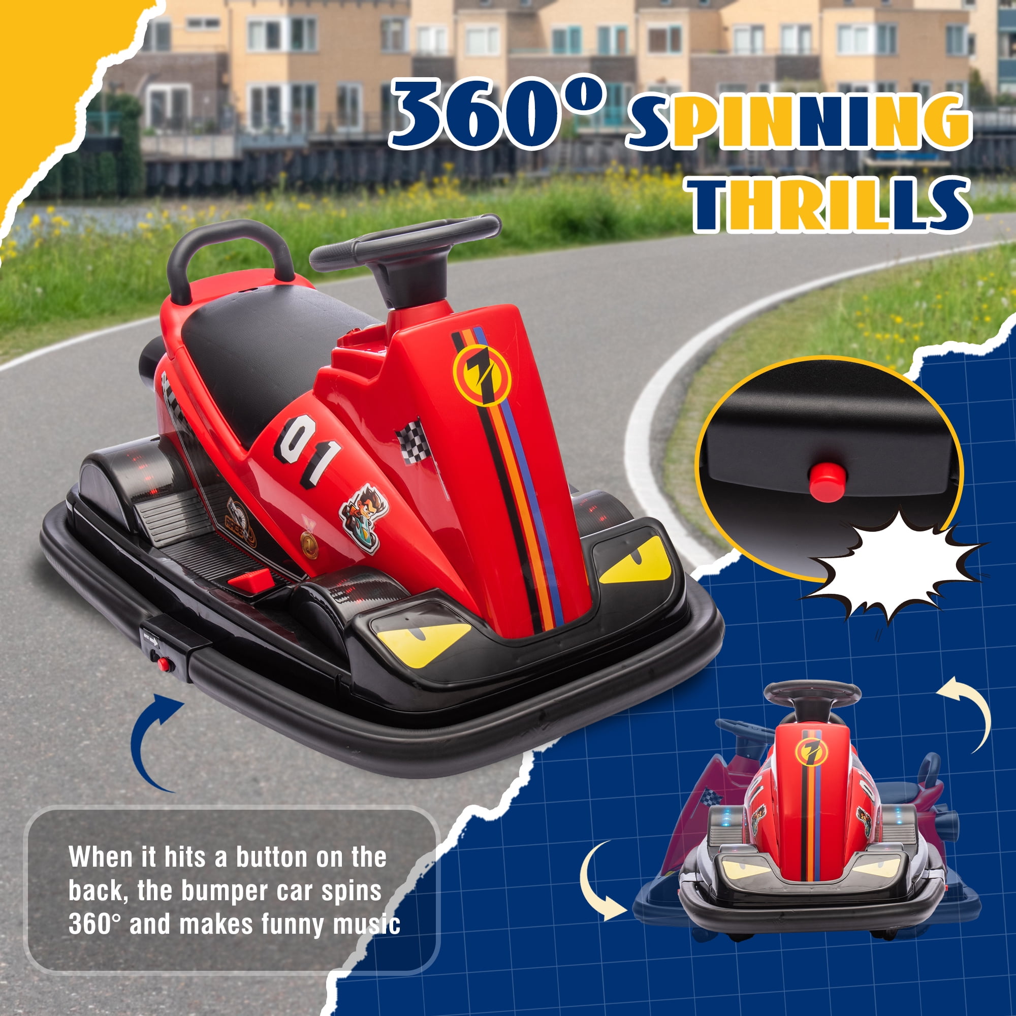 Pouseayar 12v Kids Ride On Motor Bumper Car, Rotate 360 Degrees In ...