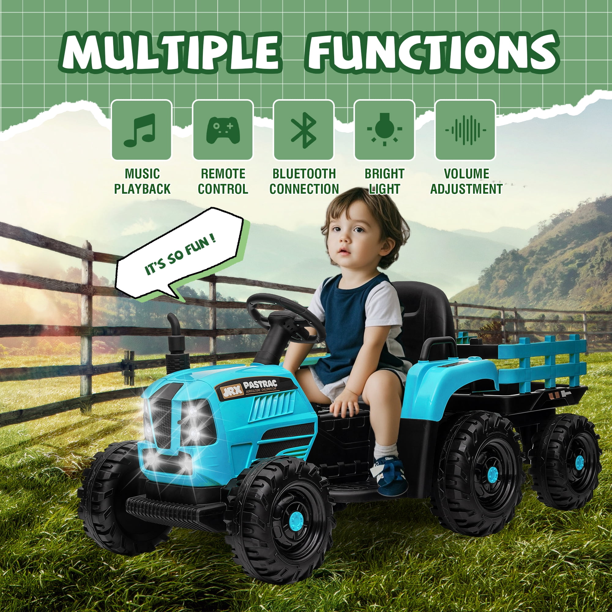 Pouseayar 24V Kid Ride on Tractor with Trailer, 400W Powered Electric ...