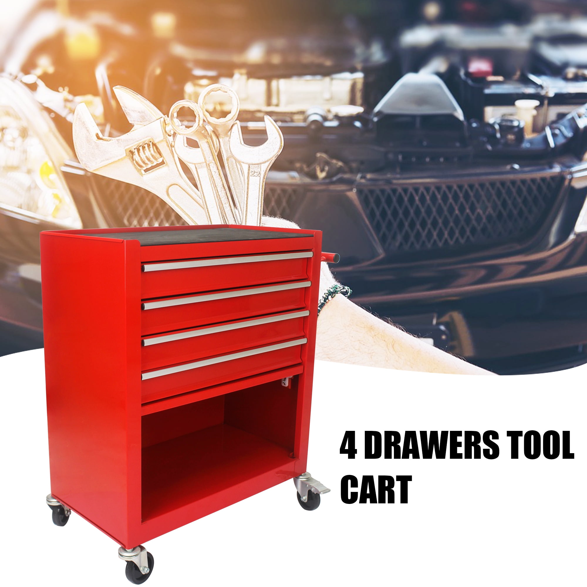 Pouseayar 4 Drawer Tool Cart on Wheels, Heavy Duty Rolling Tool Box ...