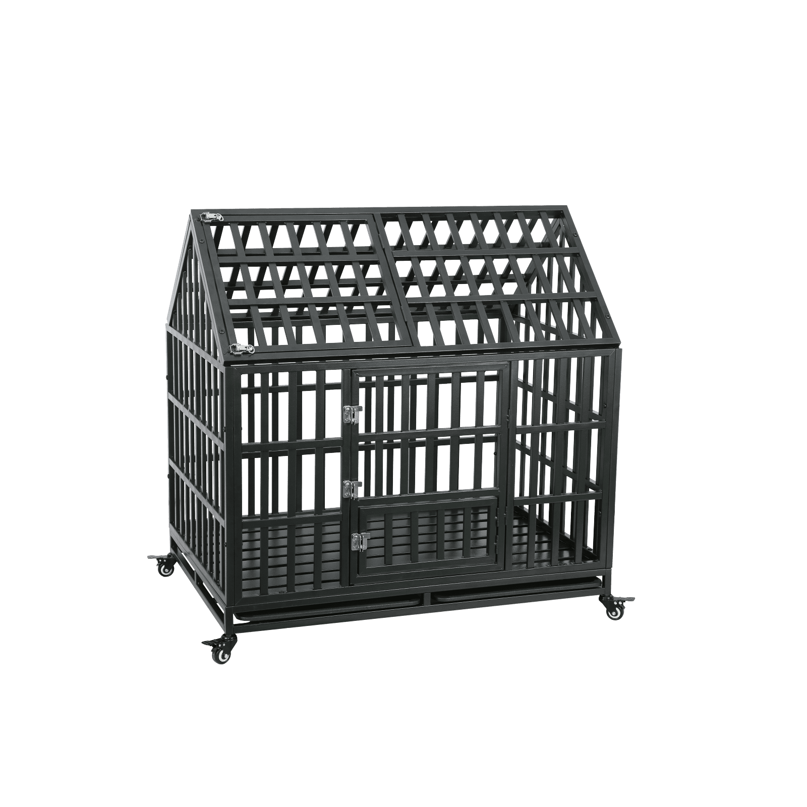 Pouseayar 44'' Heavy Duty Dog Cage pet Crate Kennel with Roof，Black ...