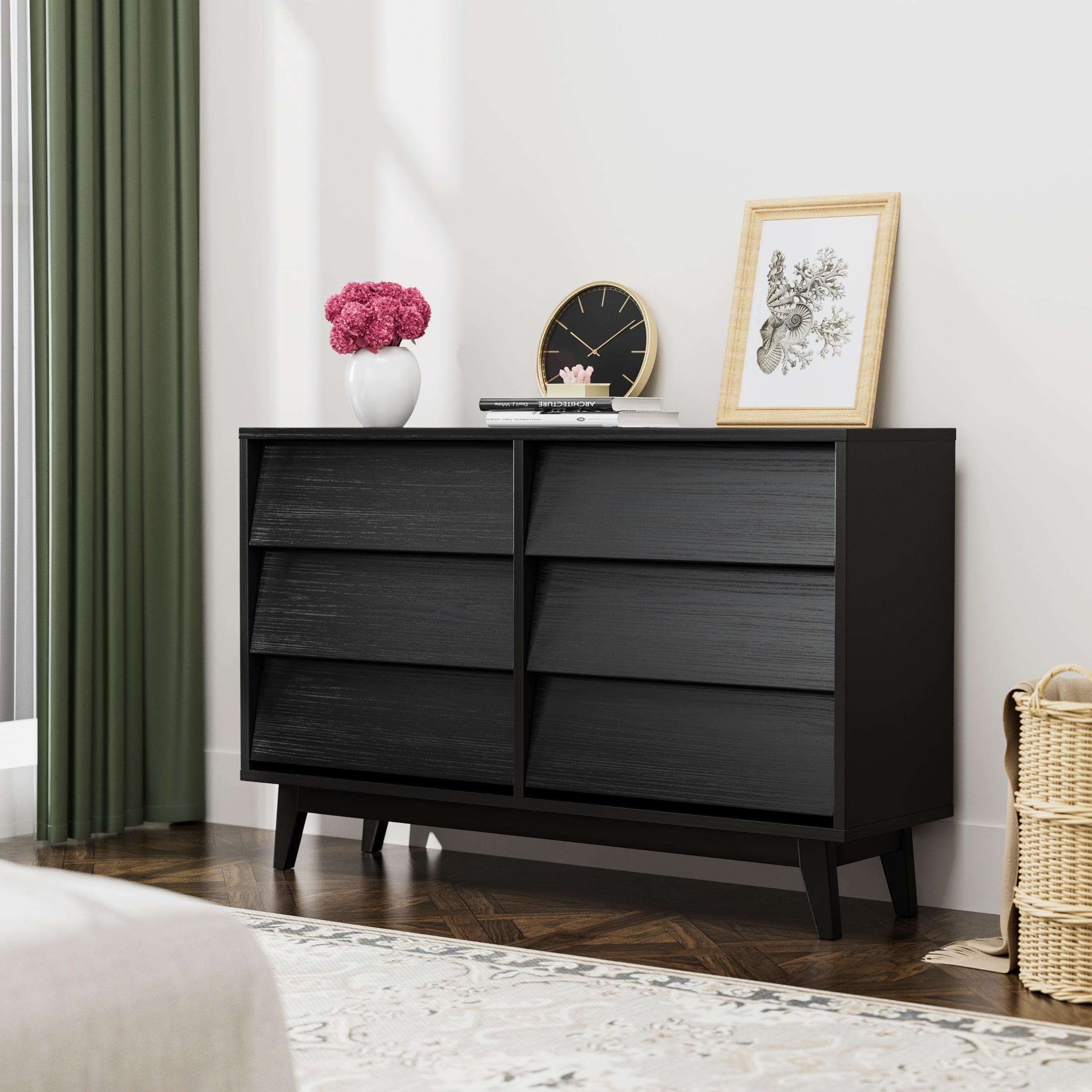Pouseayar 6 Drawer Dressers & Chests of Drawers with Bevel Design ...