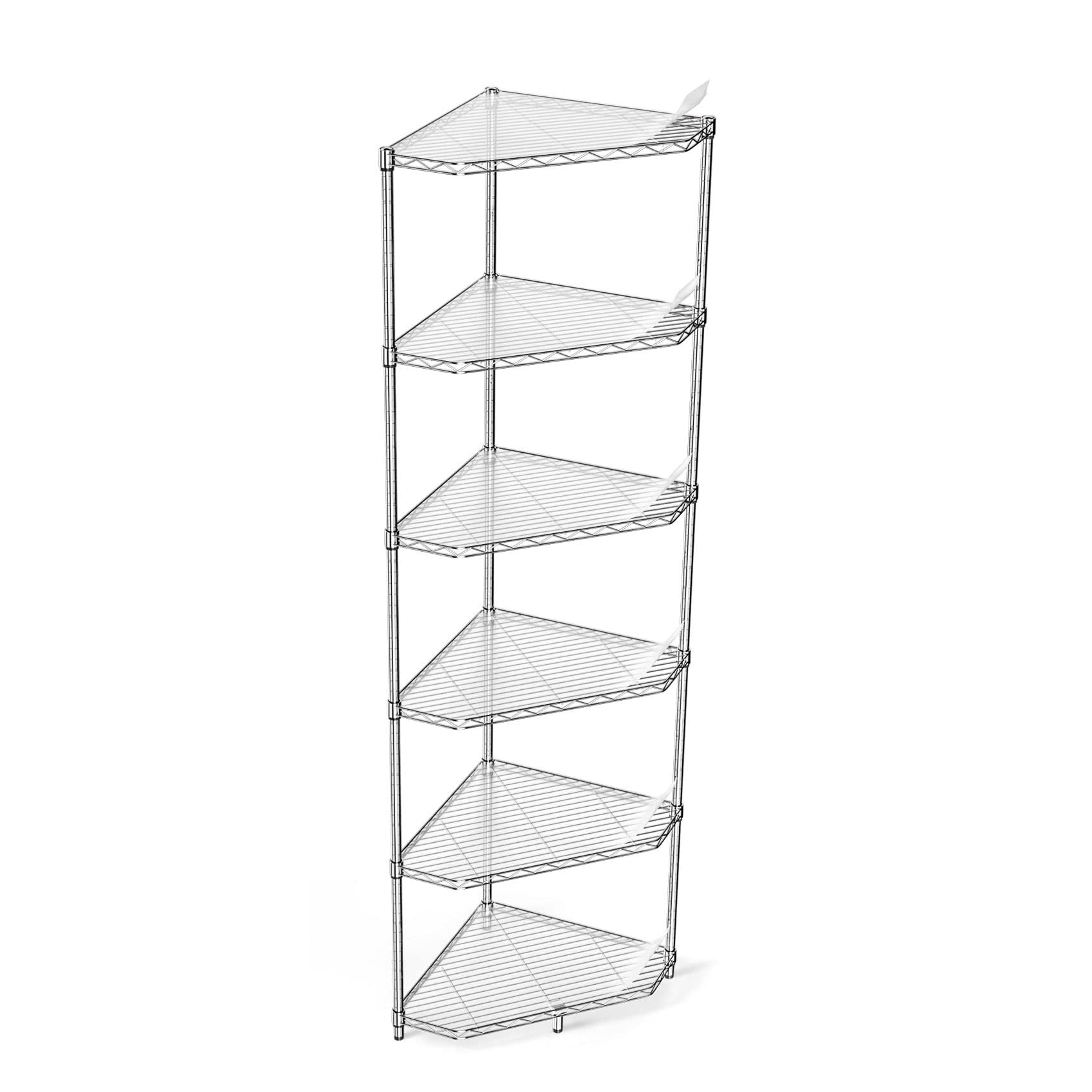 Pouseayar 6 Tier Heavy Duty Corner Wire Shelving, 600lbs, Metal Shelf for Kitchen Garage Office ...