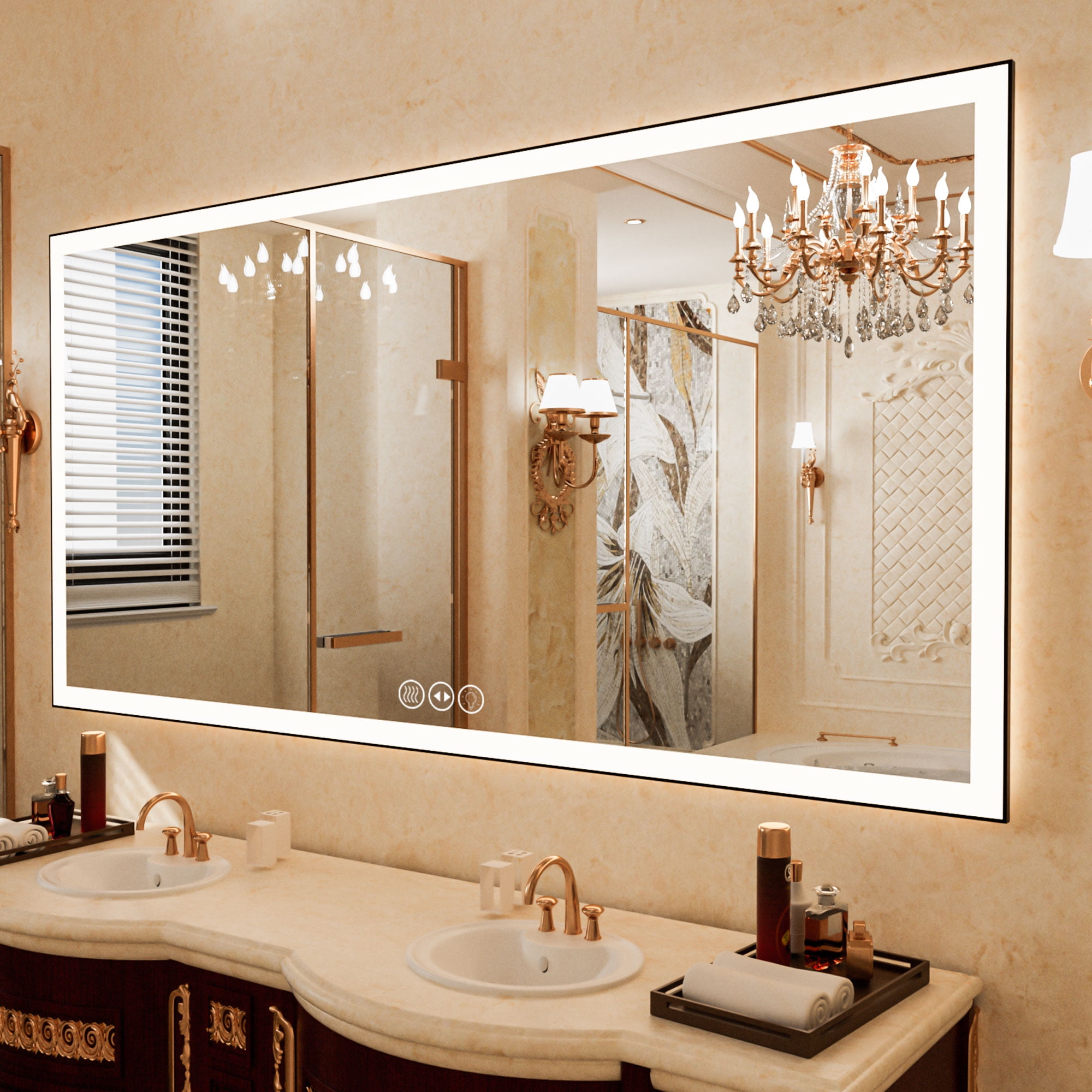 Pouseayar 72X36 Frame LED Bathroom Mirror with Bluetooth Speaker ...