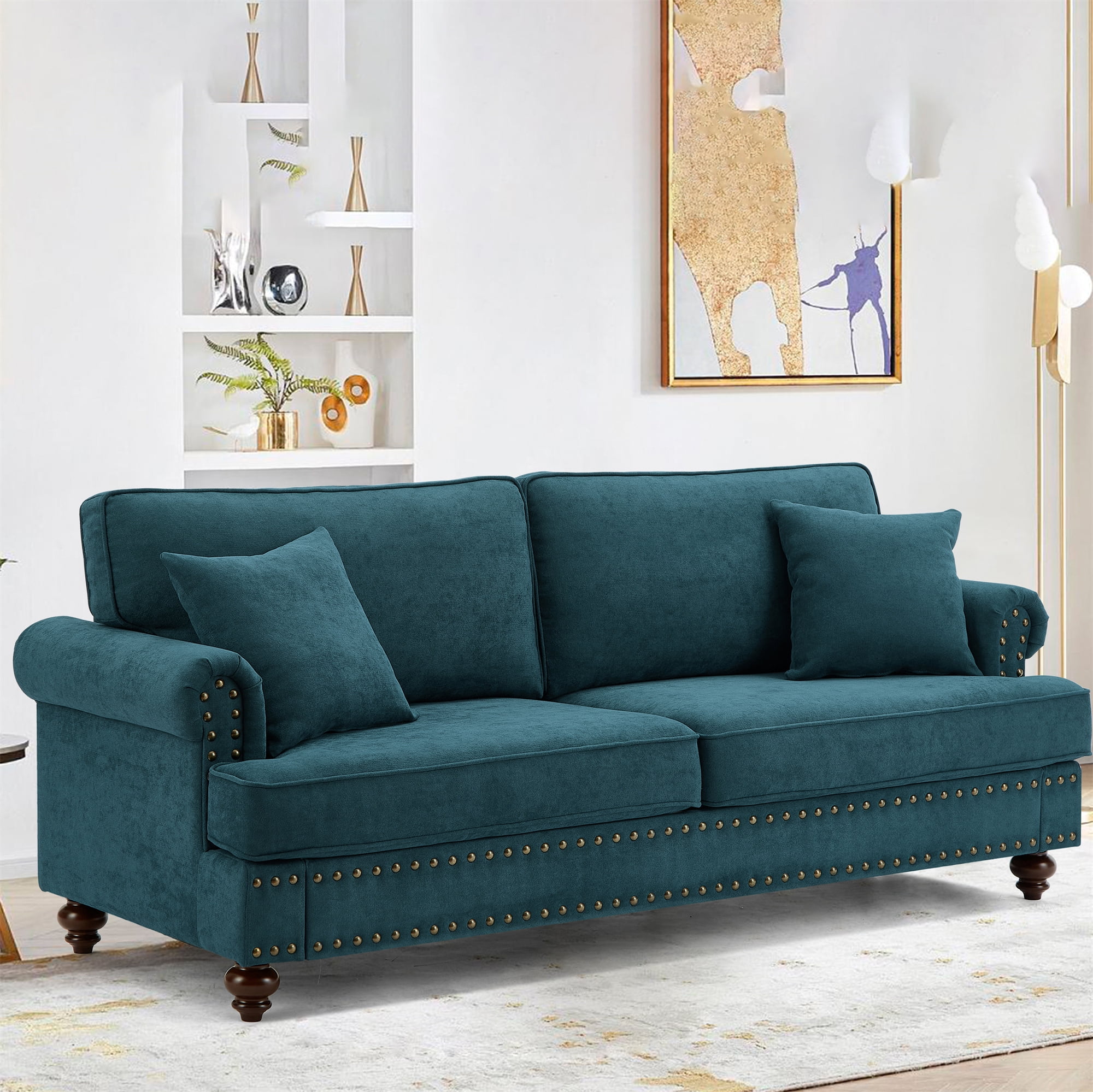 "Pouseayar 82"" Comfy Chenille Sofa with Extra Deep Seats & Nails, 3 ...