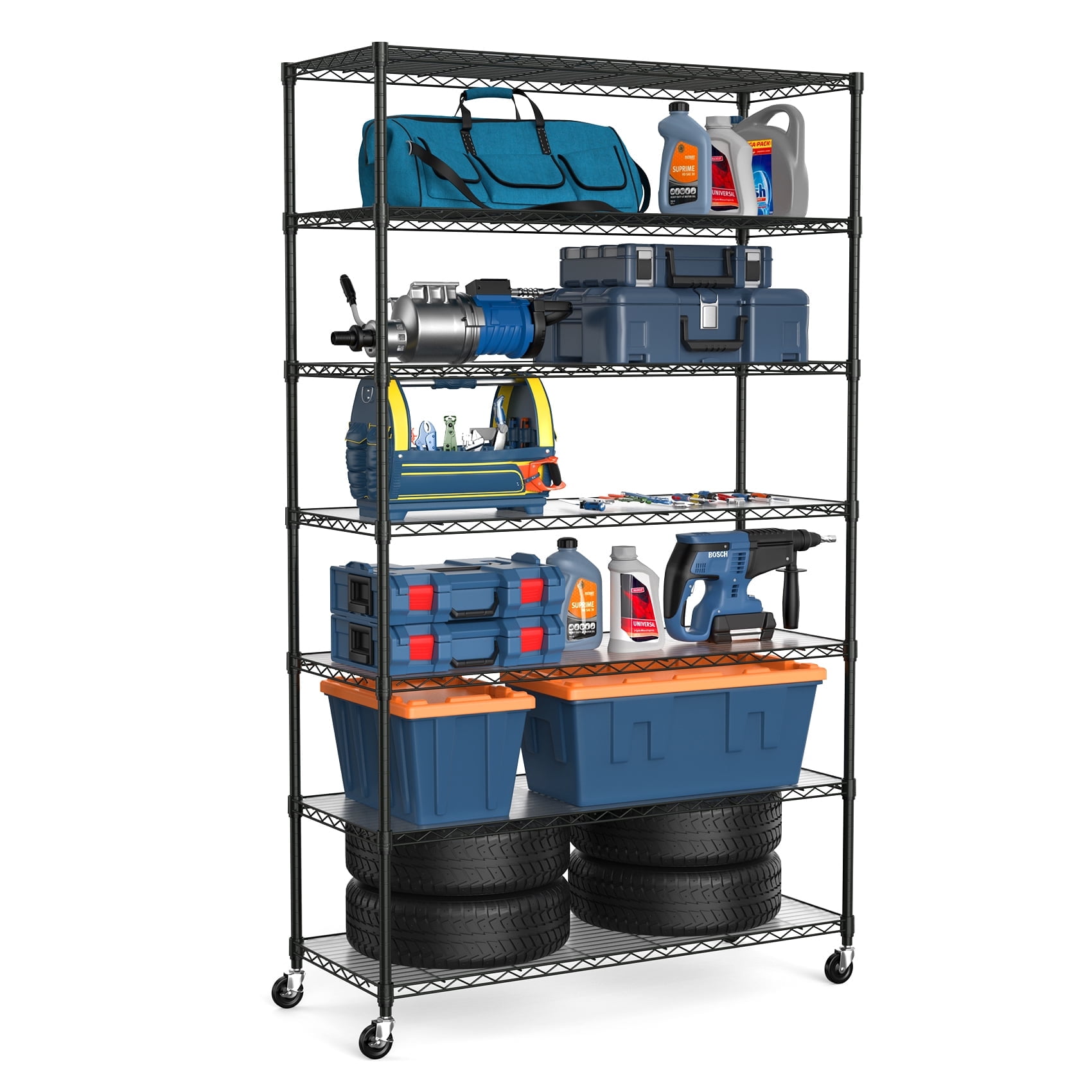 Pouseayar 7-Tier Steel Utility Shelf, Chrome Mobile Commercial Rolling ...