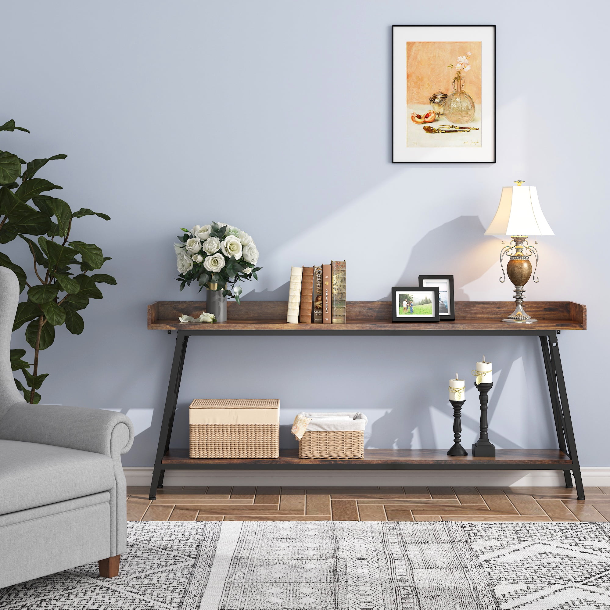 Pouseayar Extra Long Sofa Table Behind Couch, Rustic Industrial Sofa ...