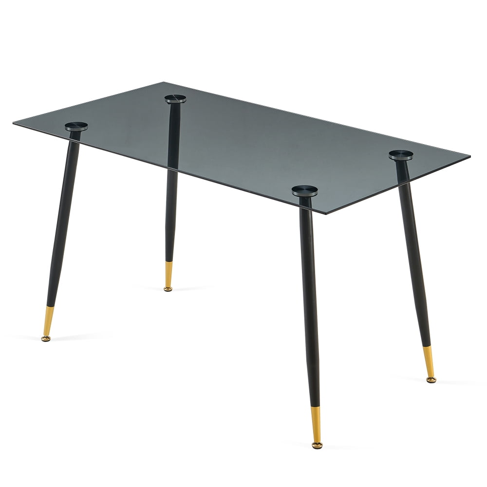 Pouseayar Modern Rectangular Table with Tempered Glass Tabletop & Metal ...