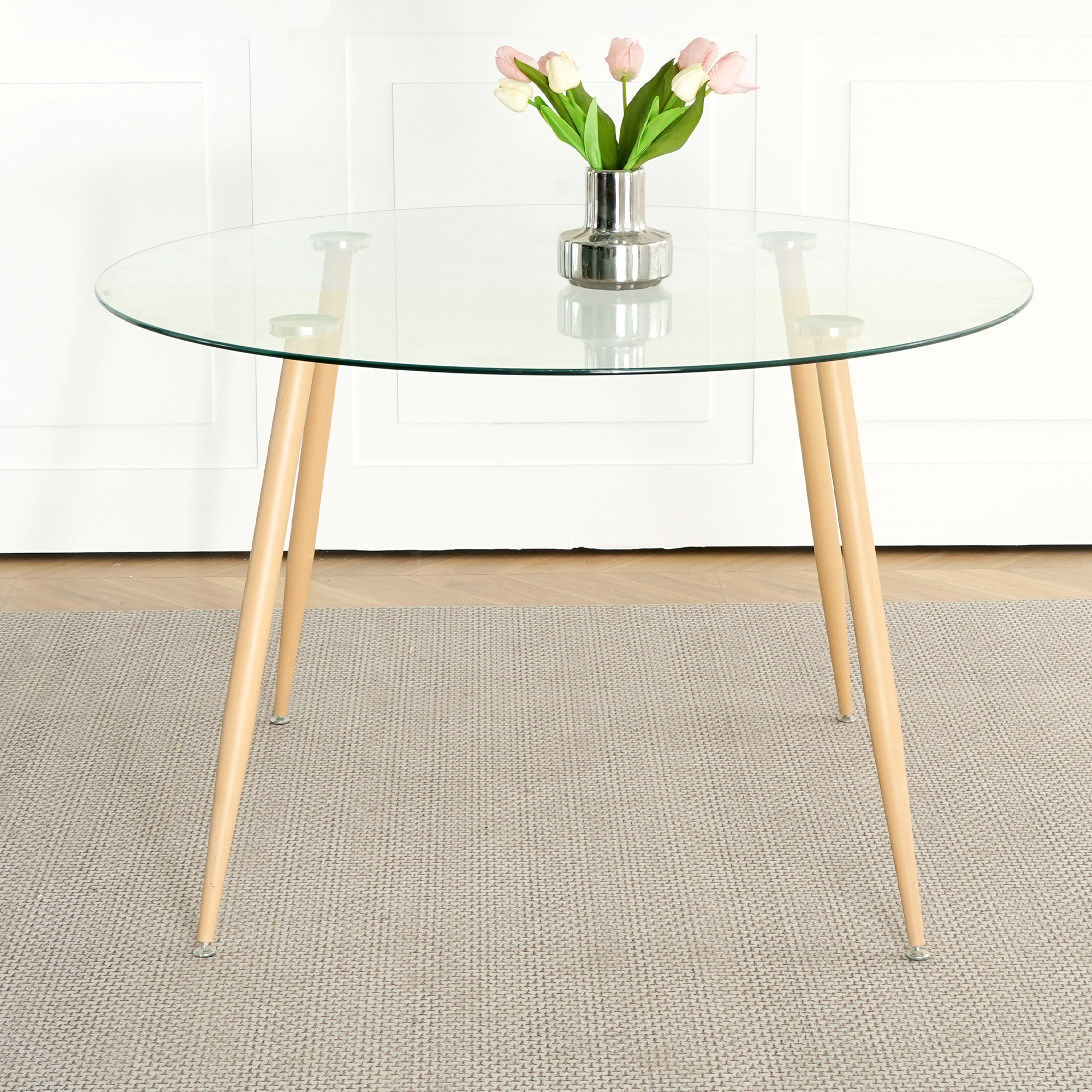 Pouseayar Modern Style Rounded Console Table with Tempered Glass Top ...