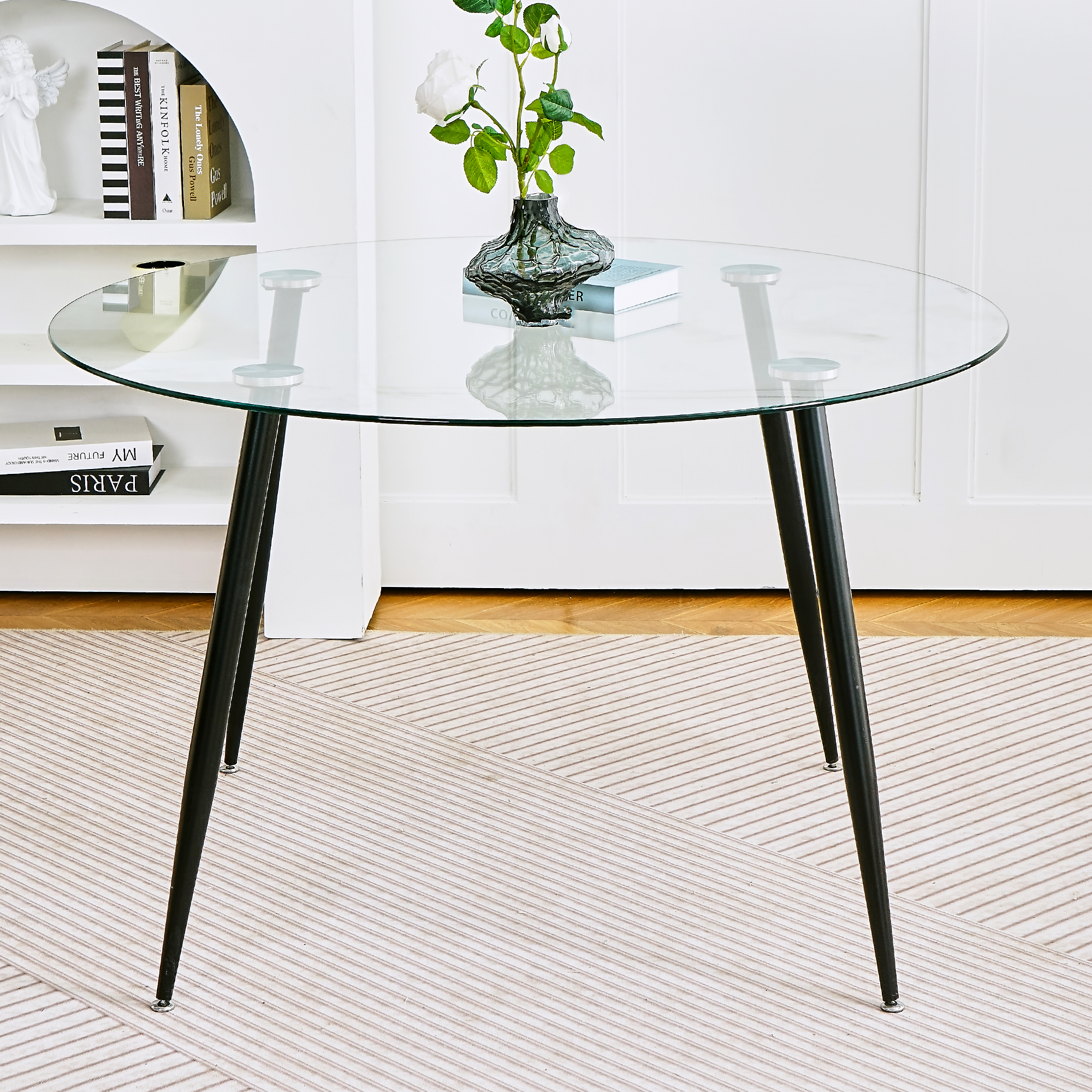 Pouseayar Modern Style Rounded Console Table with Tempered Glass Top ...