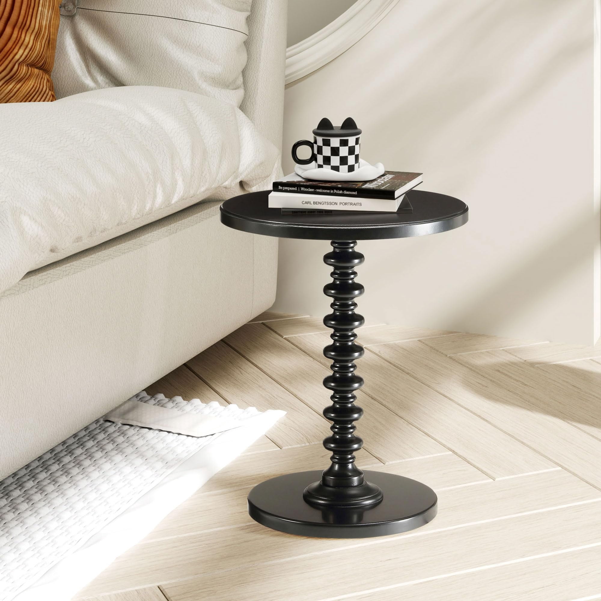Pouseayar Palm Beach Spindle Table,17" Round Acton Side Table Wood ...