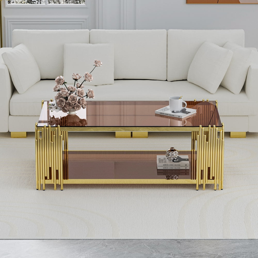 Pouseayar Rectangle 8mm Thick Clear Tempered Glass Sofa Center Table ...