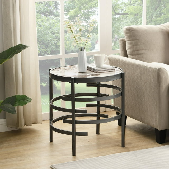 Pouseayar Round End Table Marble Stone Living Room Table Modern Small ...