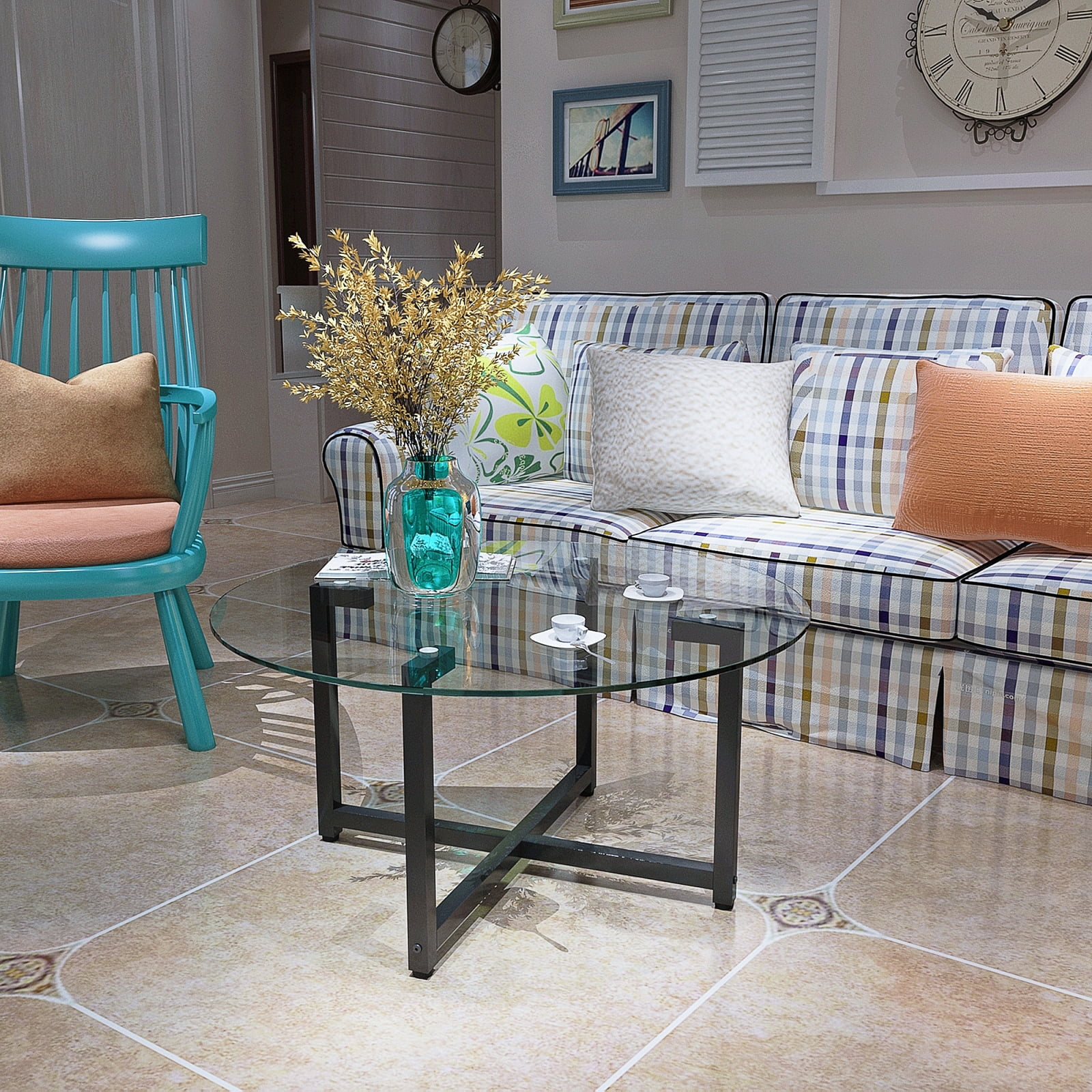 Pouseayar Round Transparent Glass Modern Coffee Table - Walmart.com