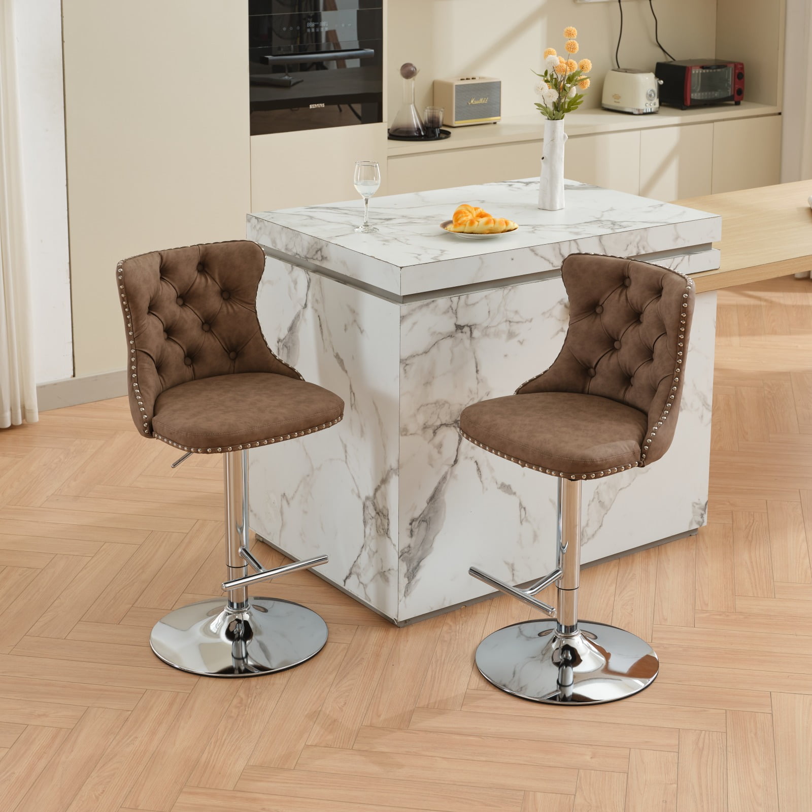 Pouseayar Swivel PU leather Barstools Adjusatble Seat Height from 25-33 ...