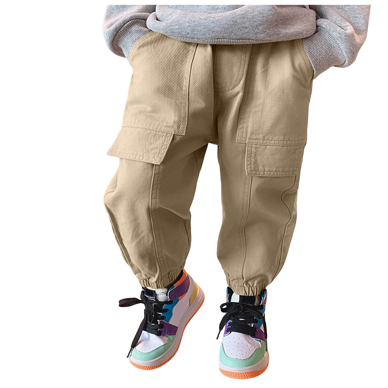 Povozer Boys Cargo Pants Stretch Elastic Waist School Kids Twill ...
