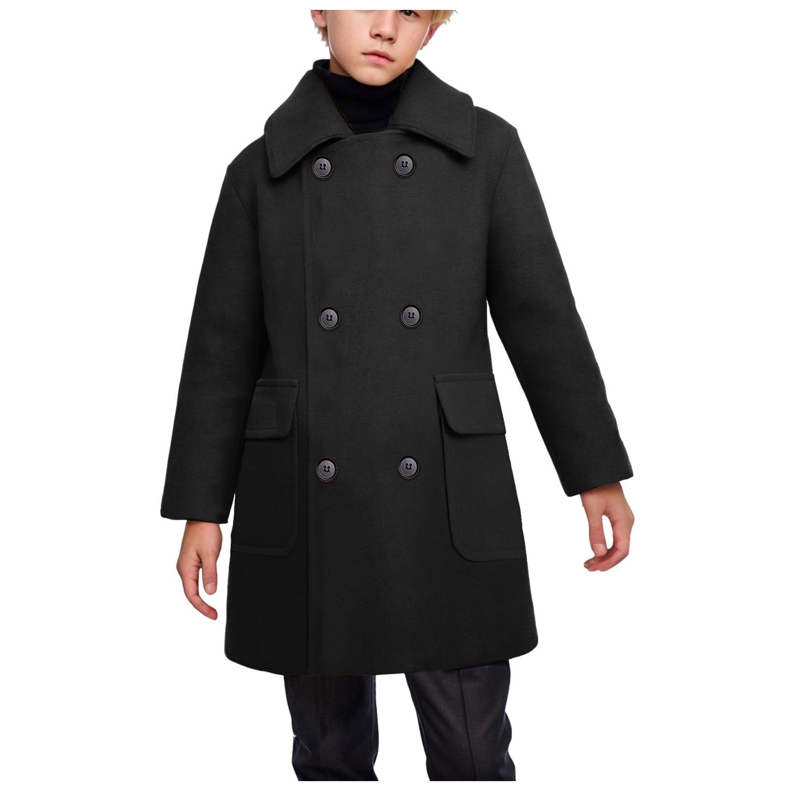 Povozer Boys Notch Lapel Double Breasted Long Trench Coat Casual ...
