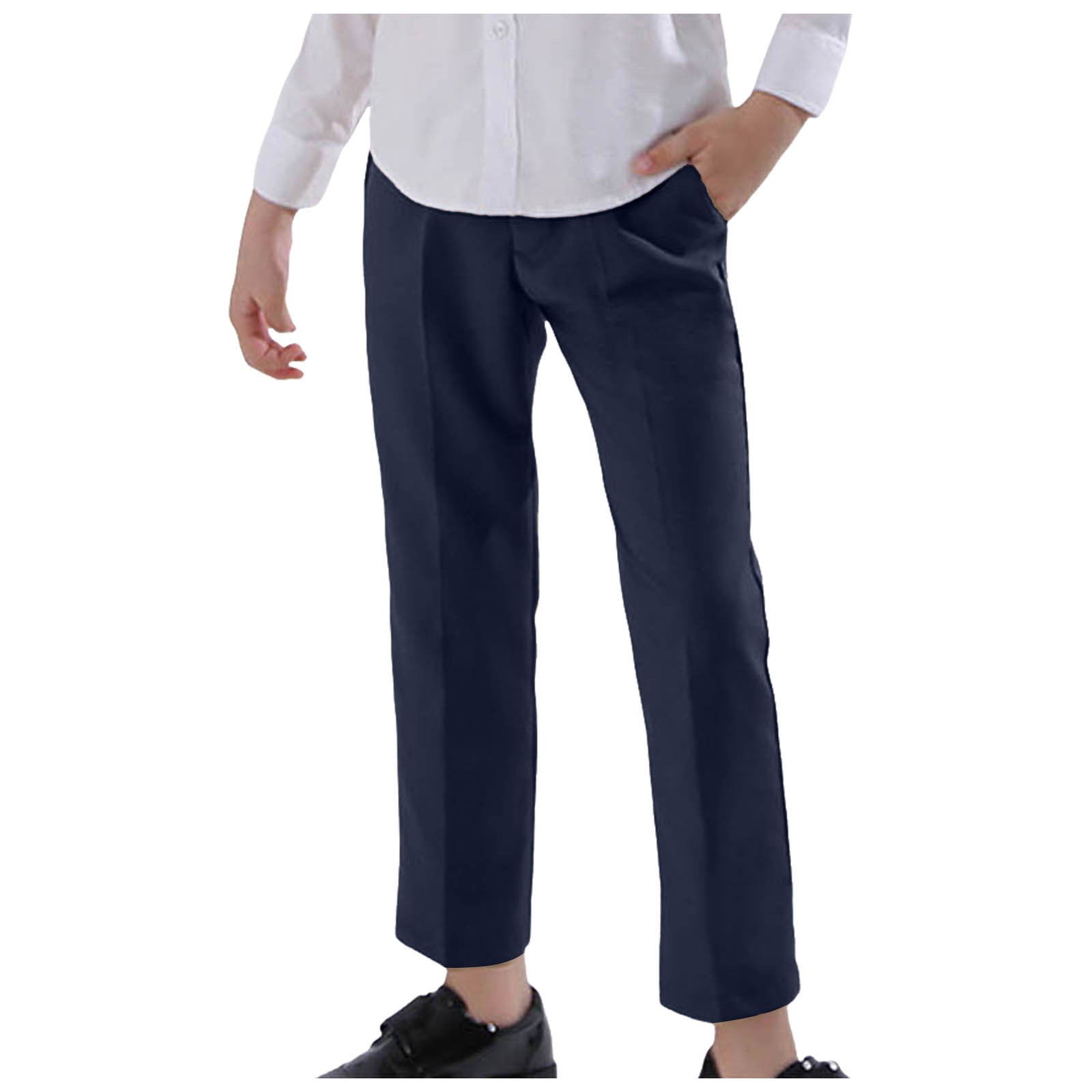 Povozer Boys Slim Straight Flat Front School Uniform Pants(Dark Blue,4 ...