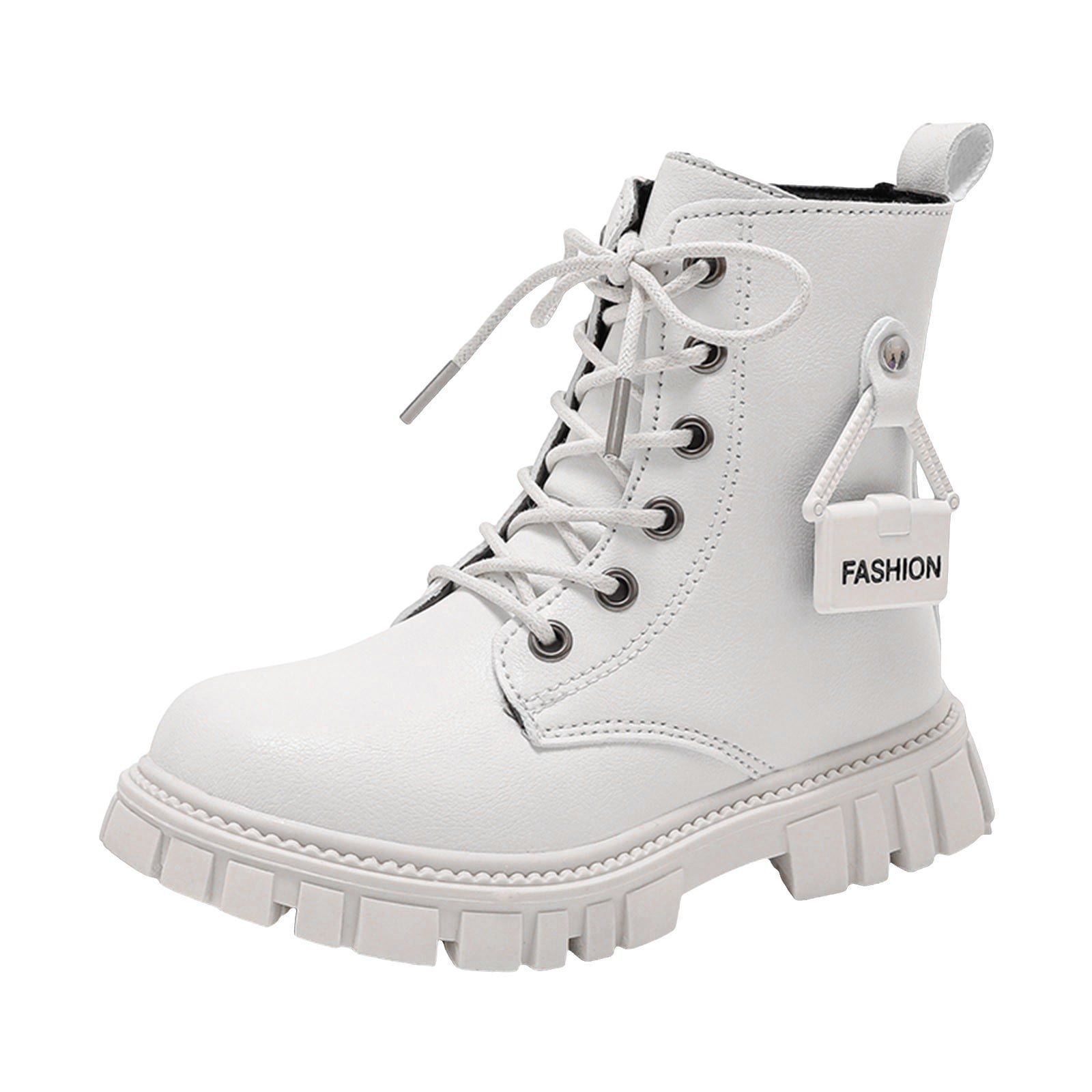 Povozer Girls Ankle Boots Kids Lace-up Glittery Combat Work Boot(White ...