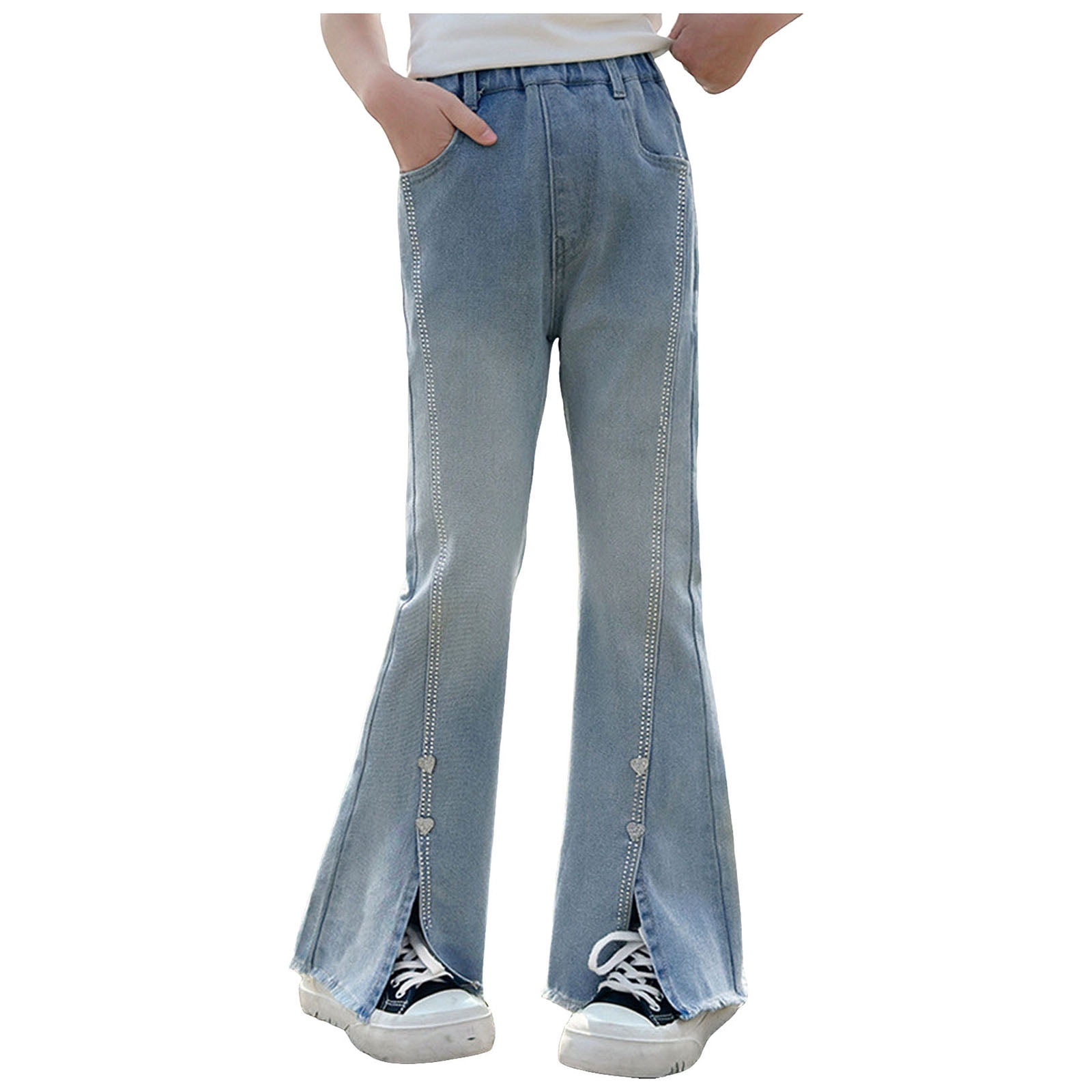 Povozer Girls Baggy Jeans Girl's High Waisted Flare Leg Frayed Raw Hem ...